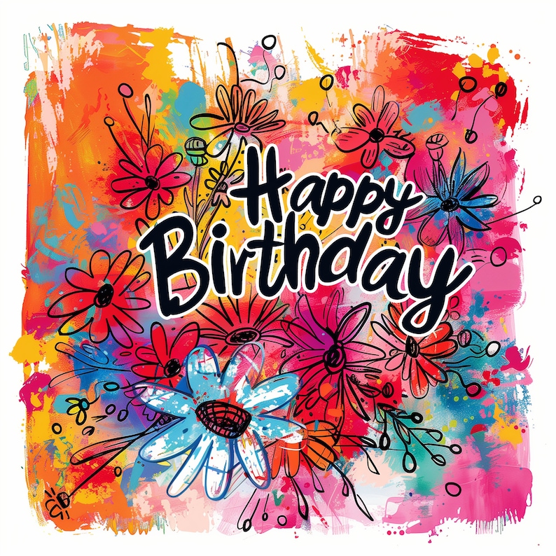 Happy Birthday Card - Colourful Bright Floral Design - Etsy