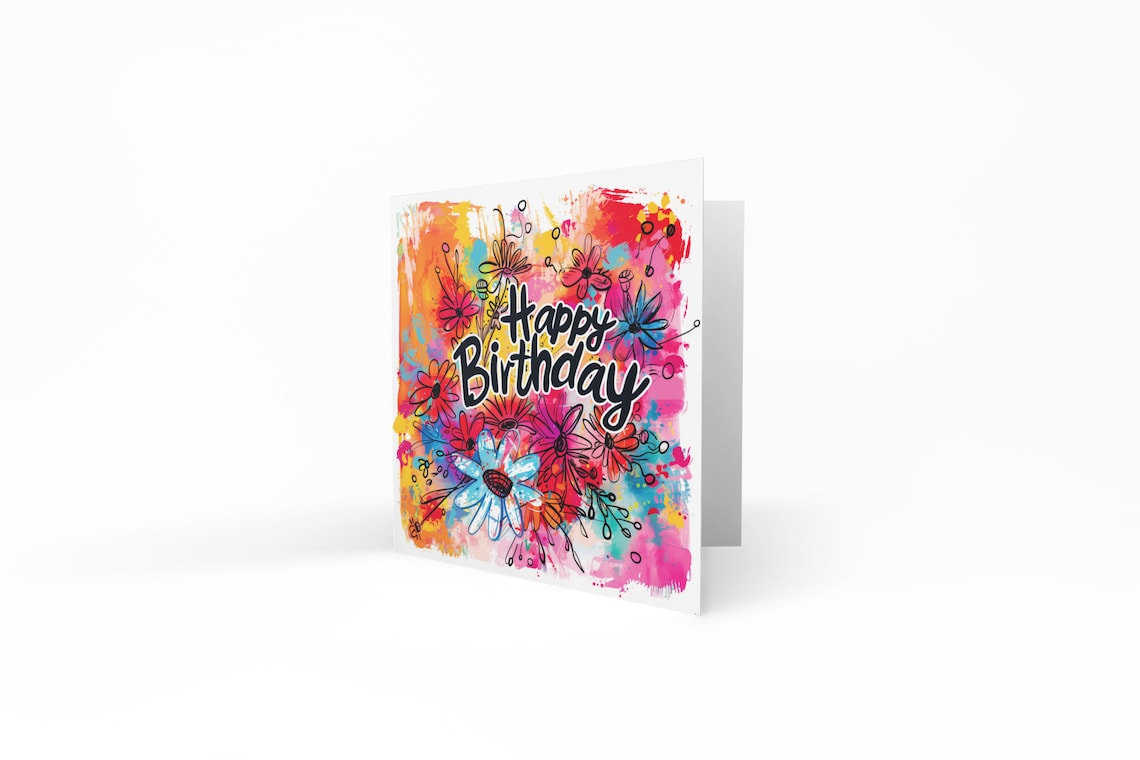 Happy Birthday Card - Colourful Bright Floral Design - Etsy