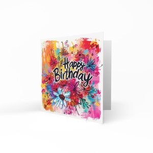 Happy Birthday Card - Colourful Bright Floral Design - Etsy