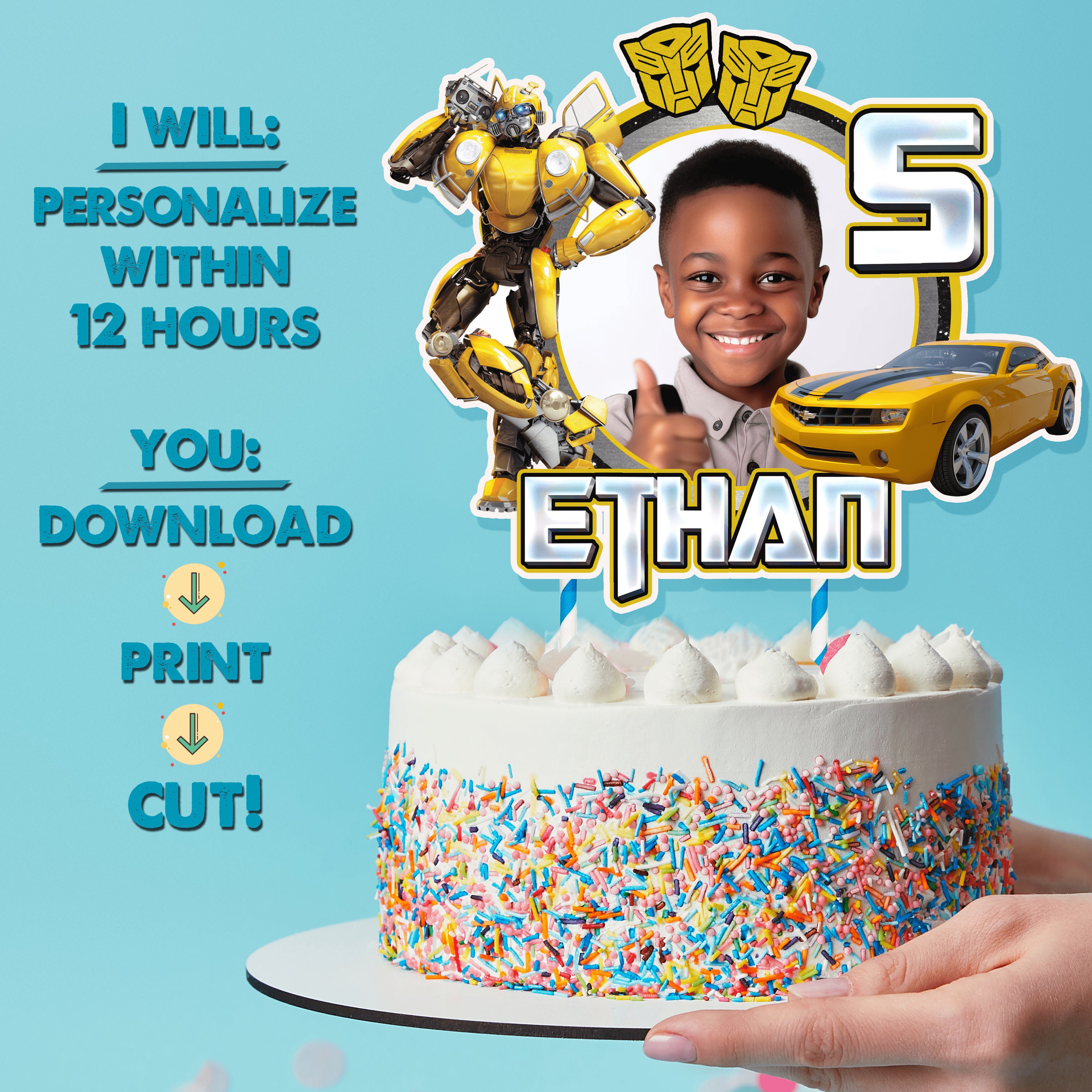 Transformers Cake Topper With PHOTO Bumblebee Printable Cake - Etsy