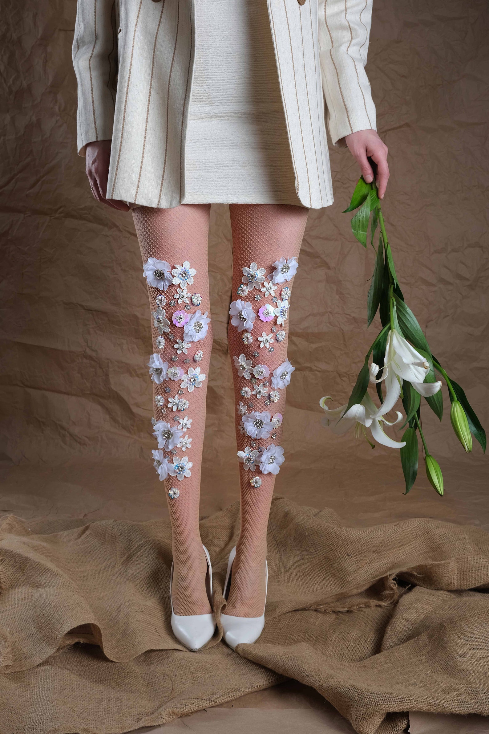 Embroidered Fishnet Stockings, Floral Embroidery Wedding Fishnet Socks ...