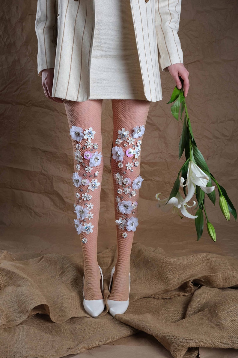 Embroidered Fishnet Stockings, Floral Embroidery Wedding Fishnet Socks ...