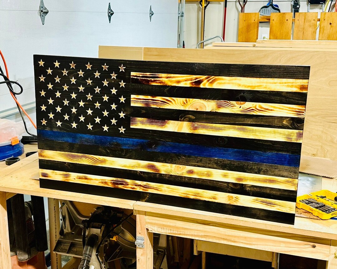 Thin Blue Line Flag, Wood Flag, Rustic American Flag, Subdued Flag ...
