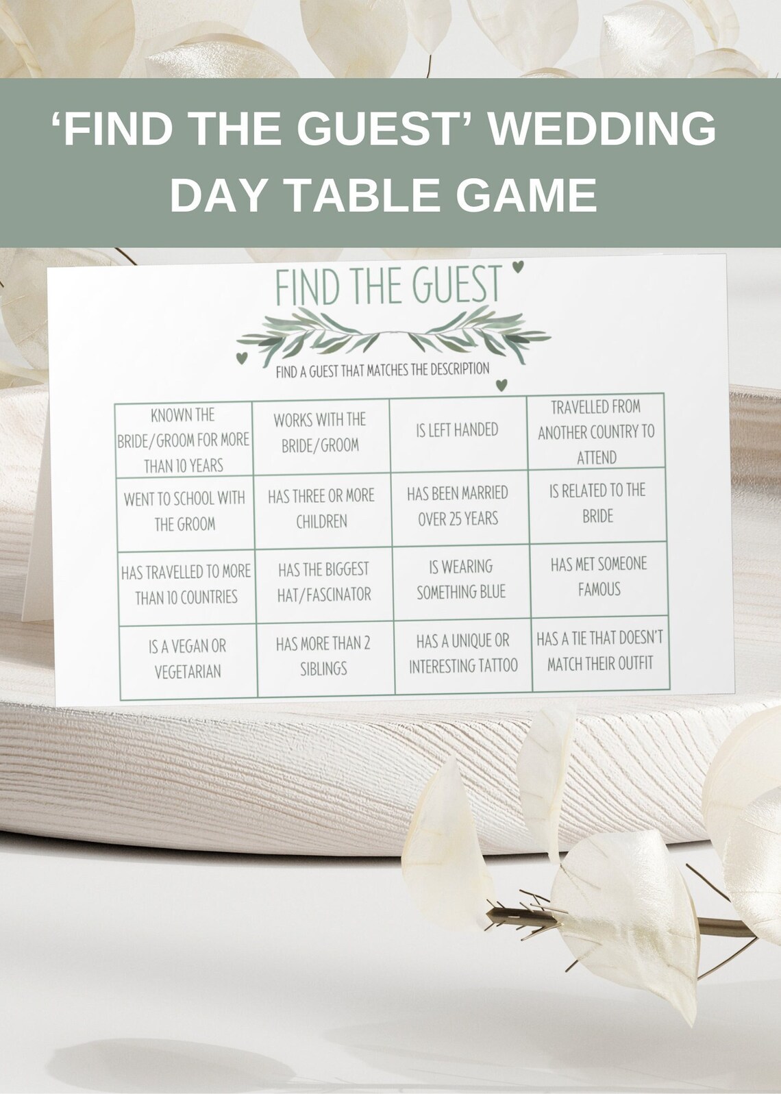 Find the Guest Wedding Game, Wedding Day Table Game, Printable Wedding ...