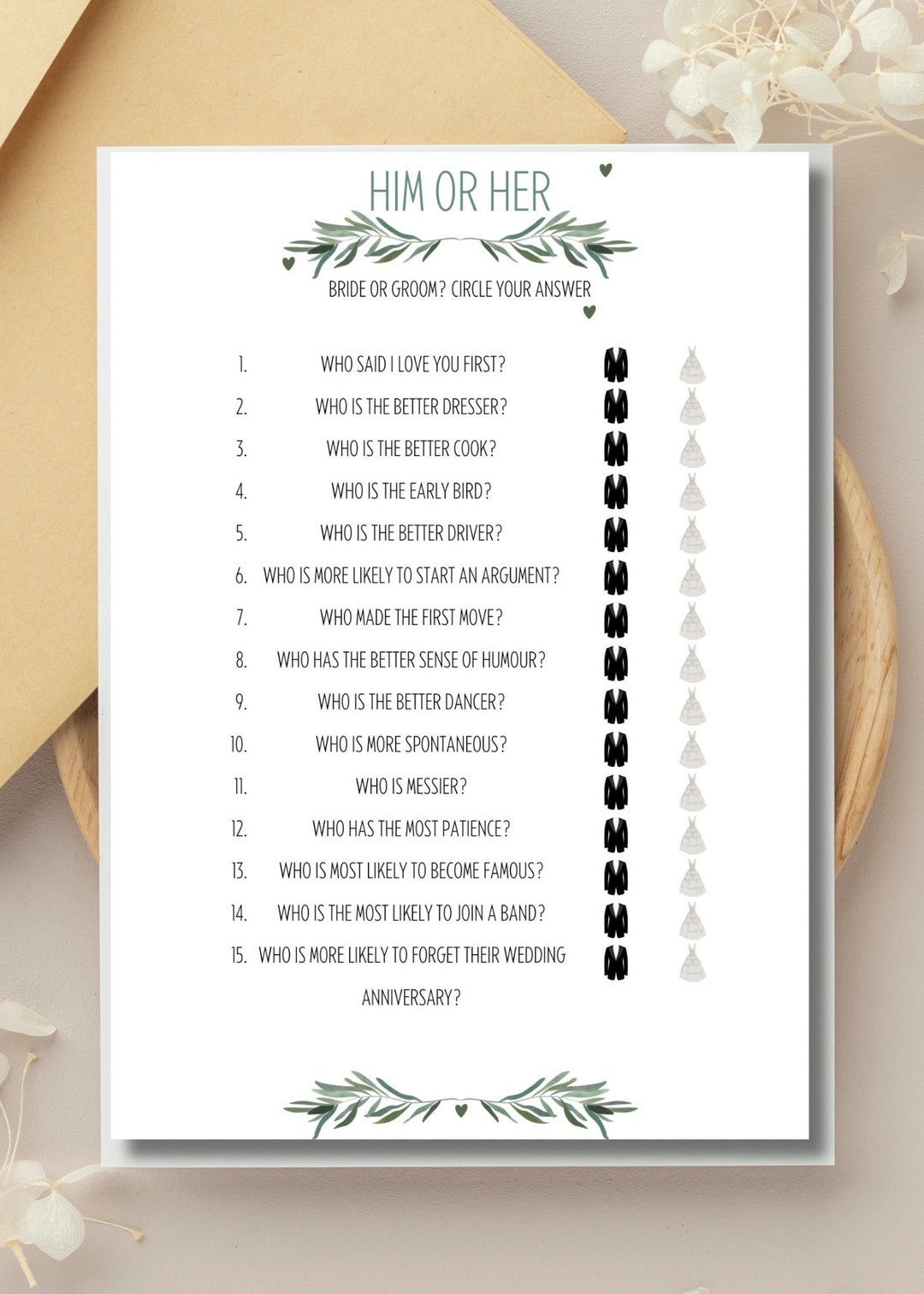 Him or Her Game, How Well Do You Know the Bride & Groom? Wedding/hen ...