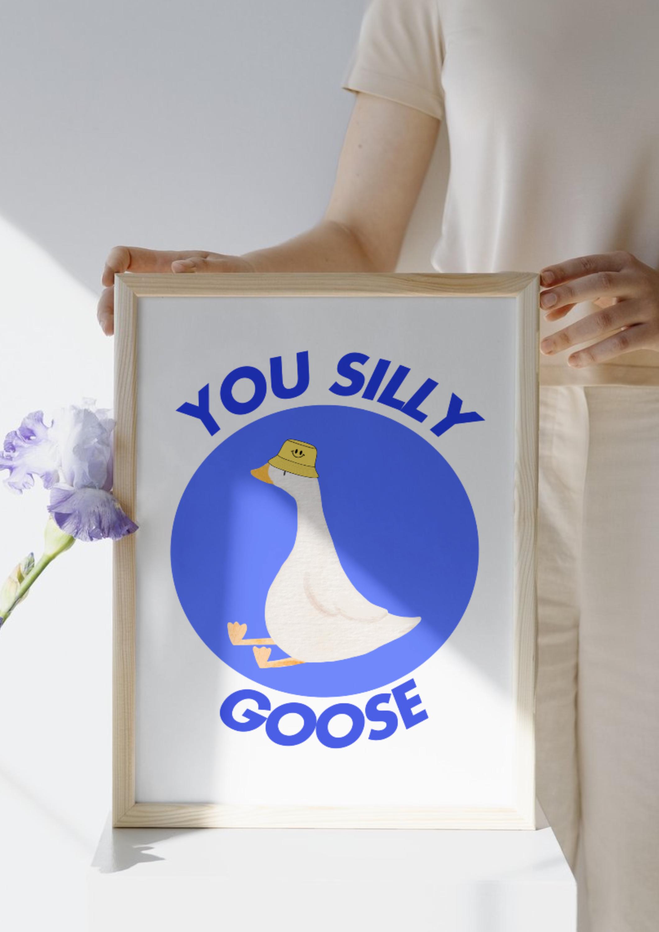 Silly Goose Wall Art, Cute Goose Poster, Blue Boys Room Decor, Farm ...