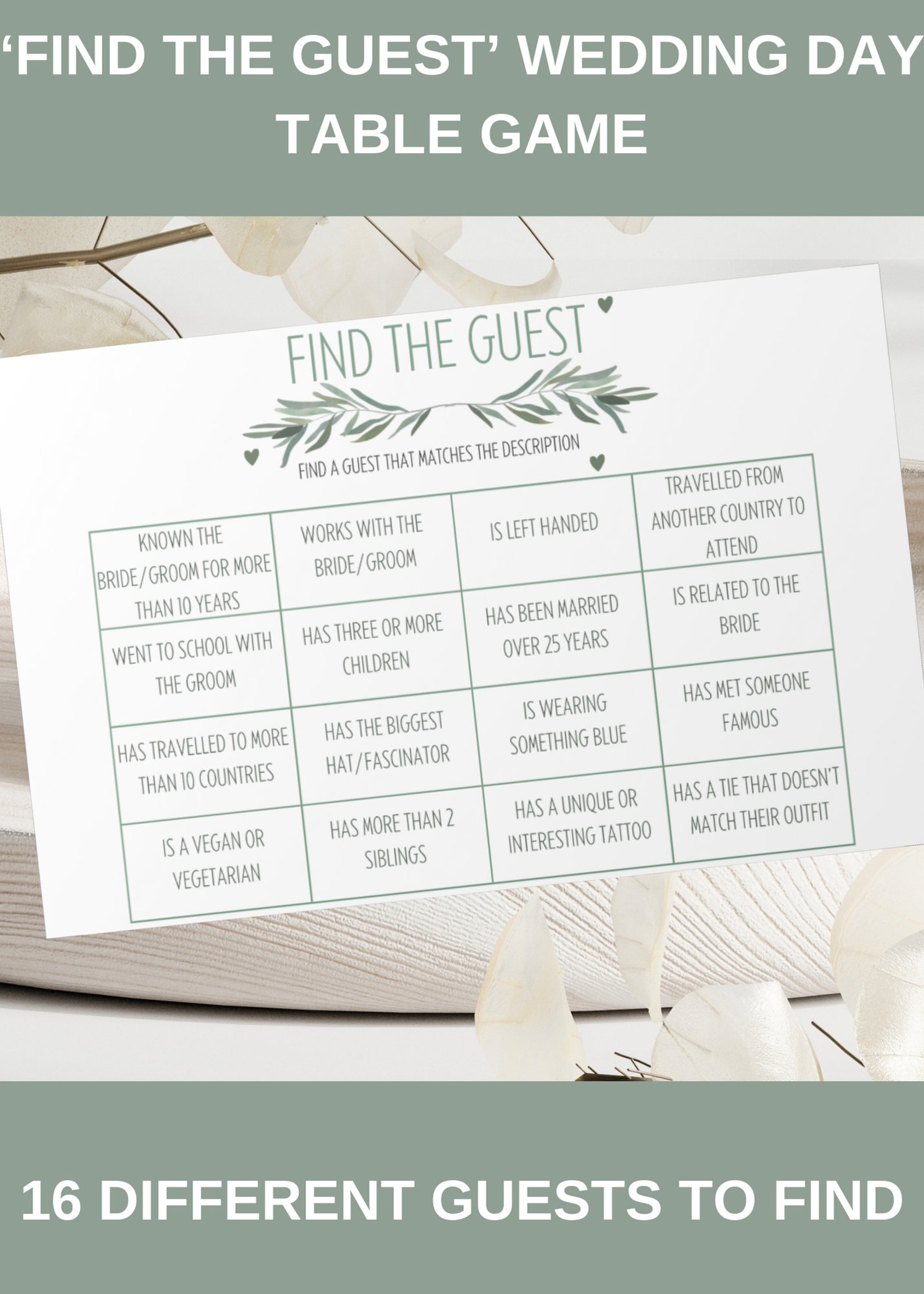 Find the Guest Wedding Game, Wedding Day Table Game, Printable Wedding ...