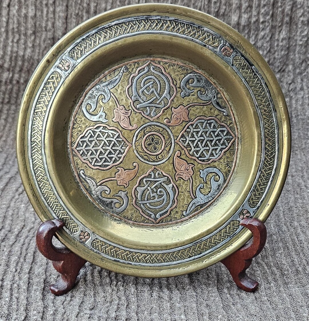 Antique Middle Eastern Islamic Small Pin Tray , Silver / Copper ...