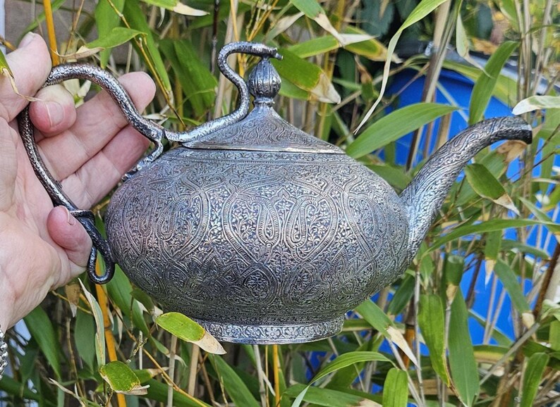 Antique Middle Eastern Persian Kashmir Silver Plated Copper , Teapot ...