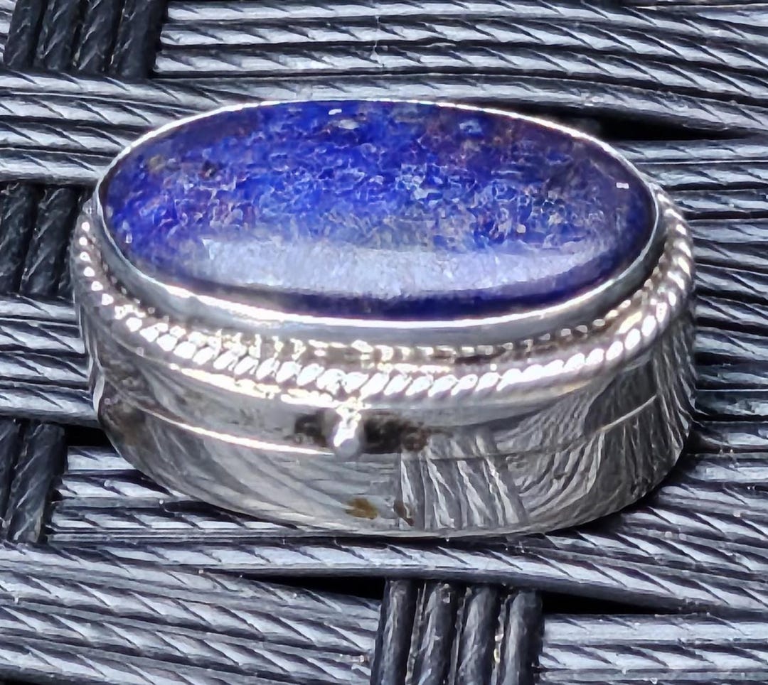 Antique / Vintage Solid Silver Pill Box , Blue Stone Lid , Marked - Etsy