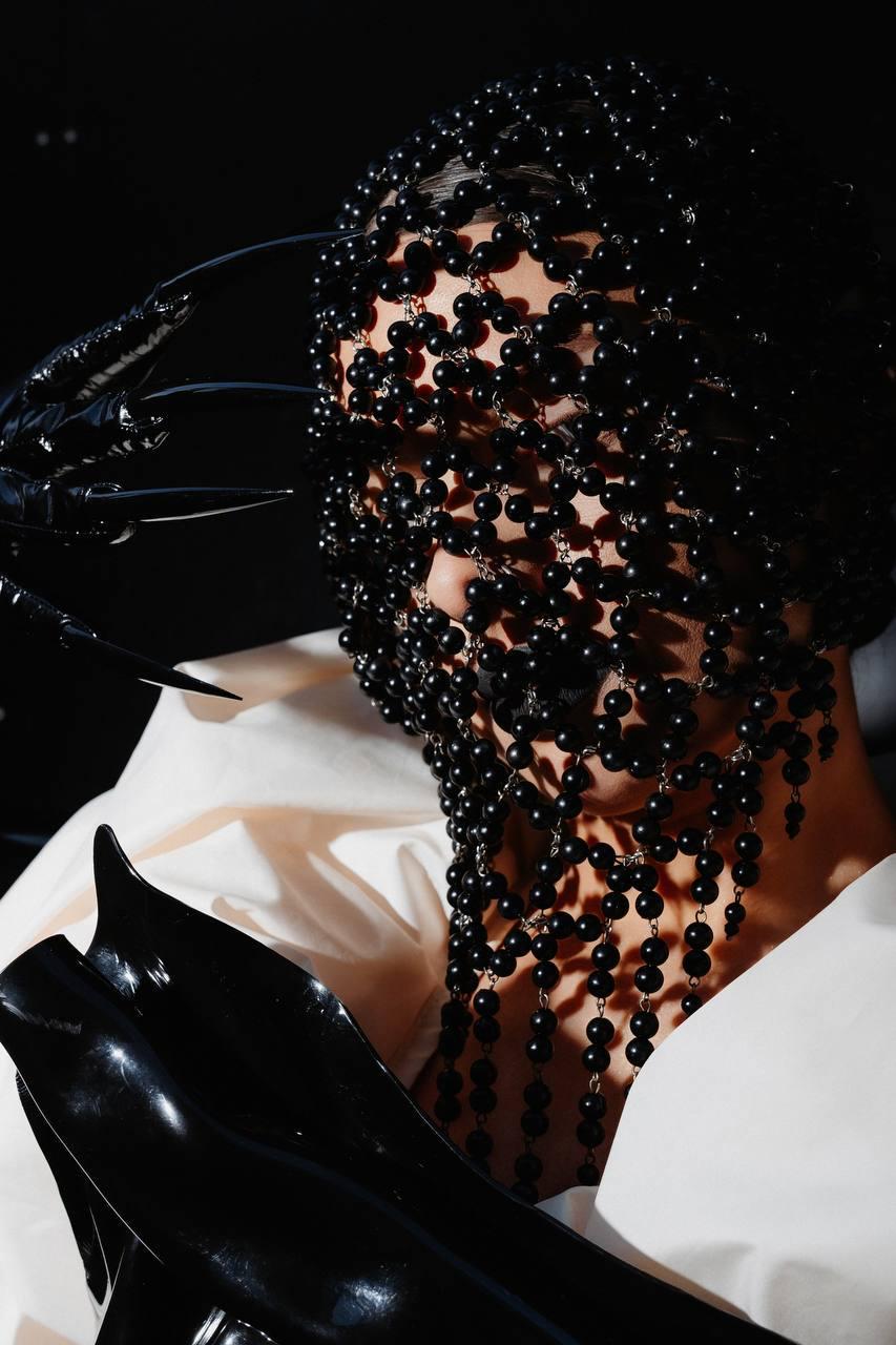 Black Beaded Face Mask: Avant Garde Full Face Jewelry Accessory for ...