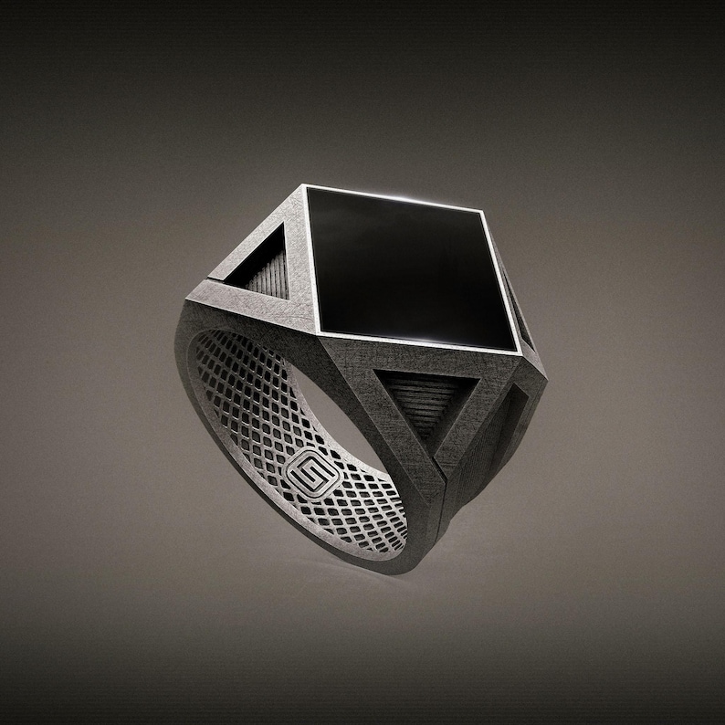 Dystopian Brutalist Mens Ring-mens ONYX Ring-futuristic Mens Signet ...