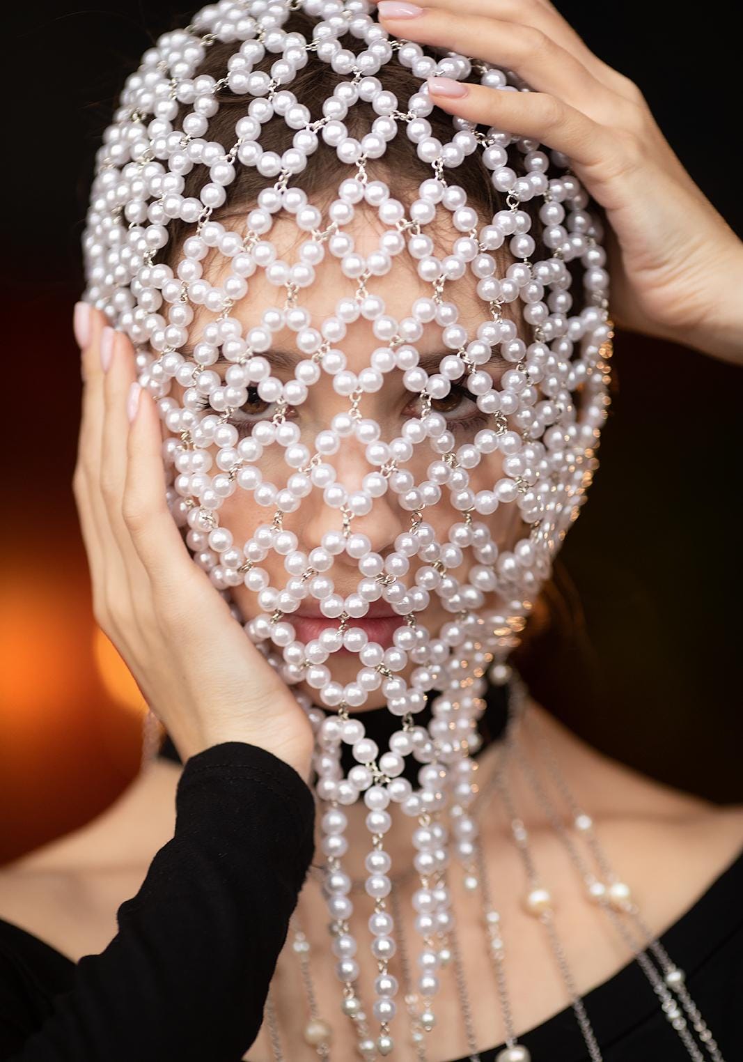 Pearl Face Mask - Full Face White Mask - Wedding Veil Mask - Masquarade ...