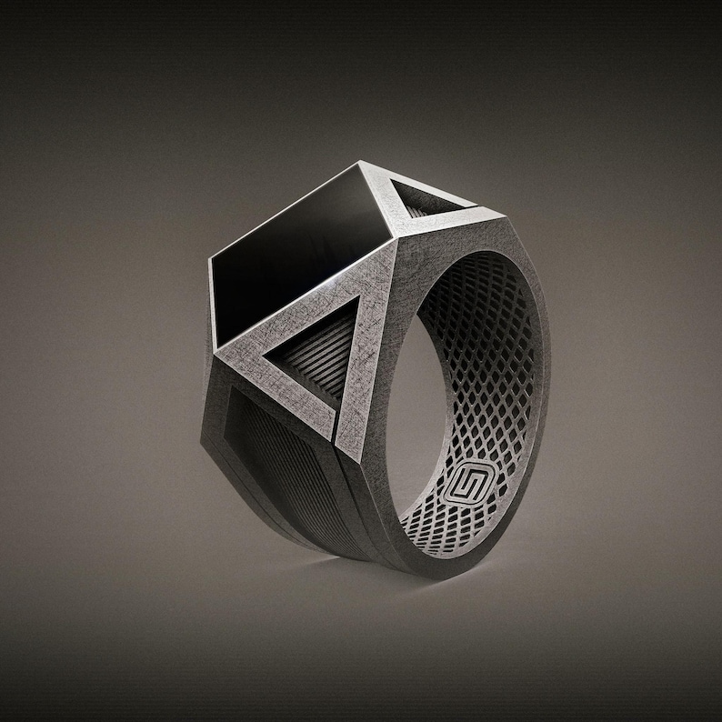 Dystopian Brutalist Mens Ring-mens ONYX Ring-futuristic Mens Signet ...