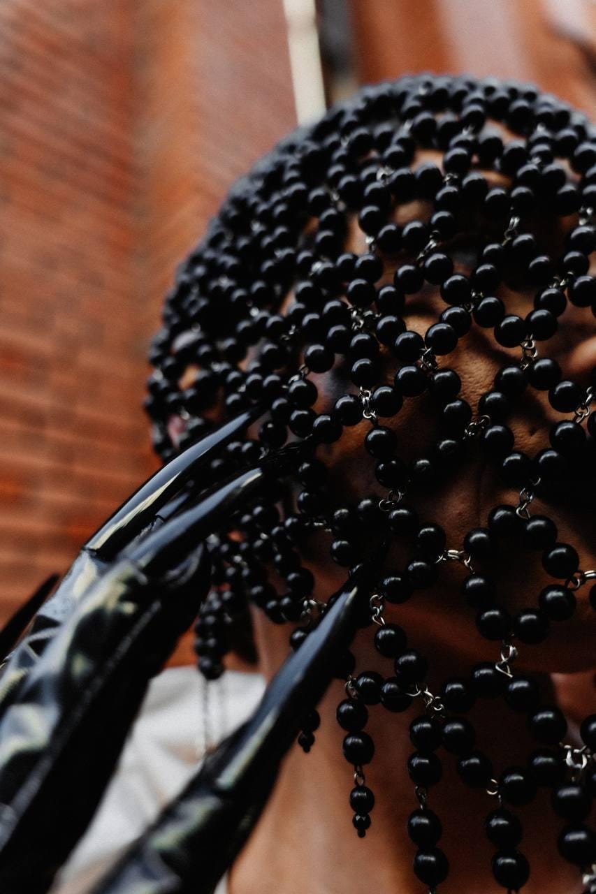 Black Beaded Face Mask: Avant Garde Full Face Jewelry Accessory for ...