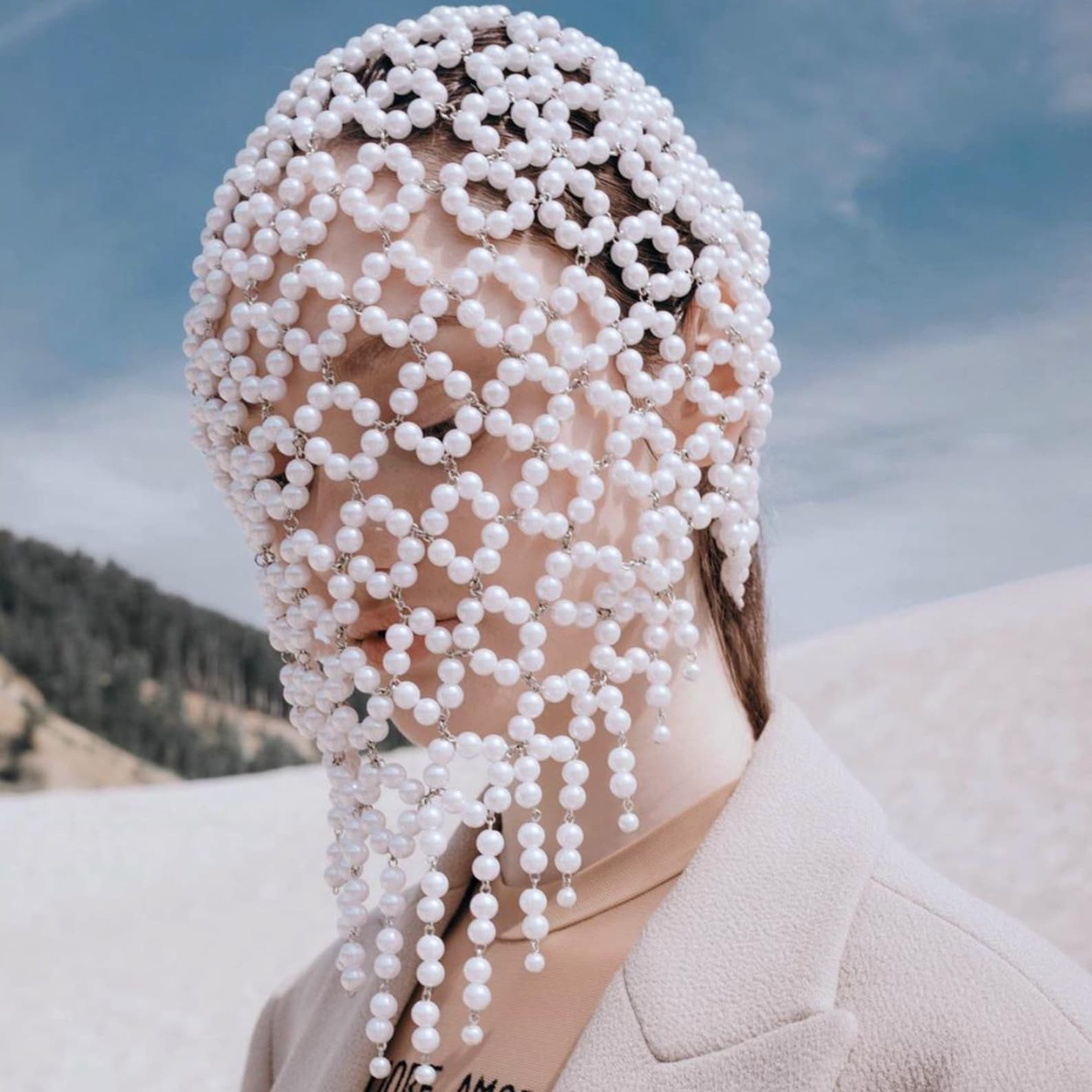 Pearl Face Mask - Full Face White Mask - Wedding Veil Mask - Masquarade ...