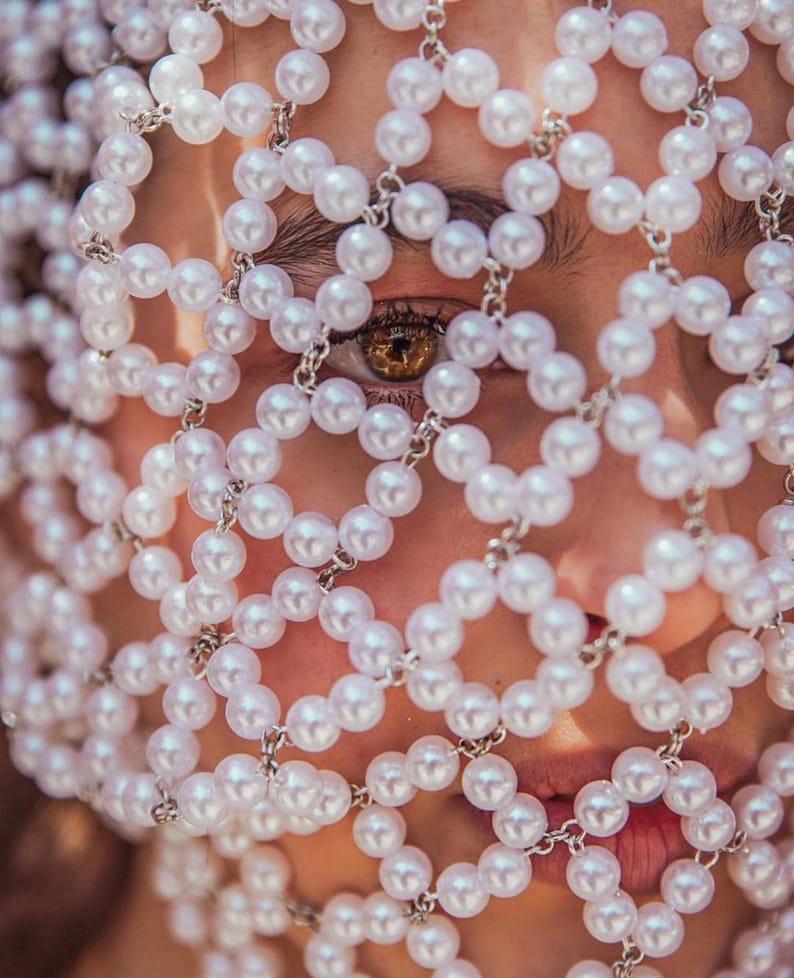 Pearl Face Mask - Full Face White Mask - Wedding Veil Mask - Masquarade ...
