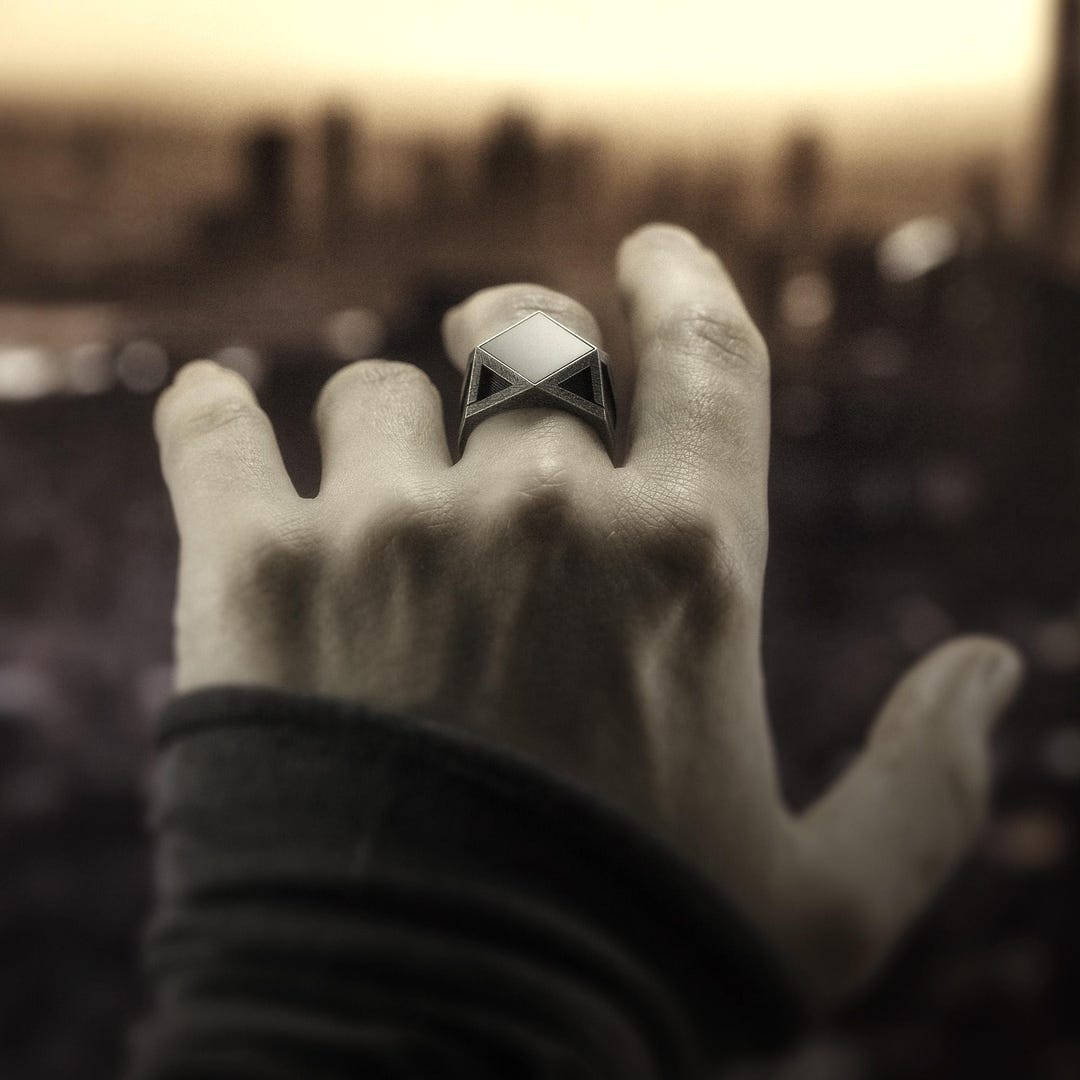 Dystopian Brutalist Mens Ring-mens ONYX Ring-futuristic Mens Signet ...