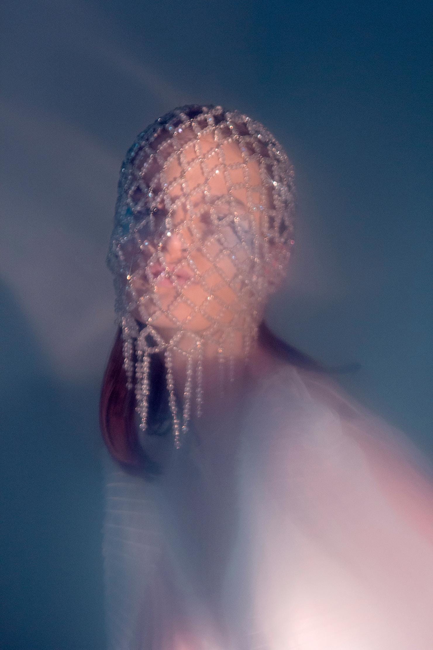 Handmade White Beaded Face Mask – Crystal Headpiece, Masquerade ...