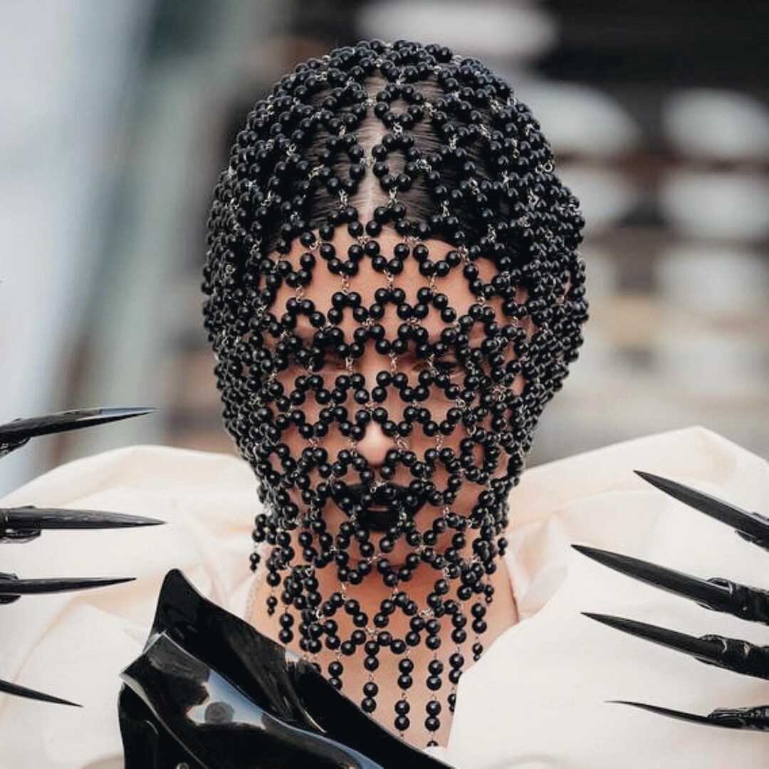 Black Beaded Face Mask: Avant Garde Full Face Jewelry Accessory for ...
