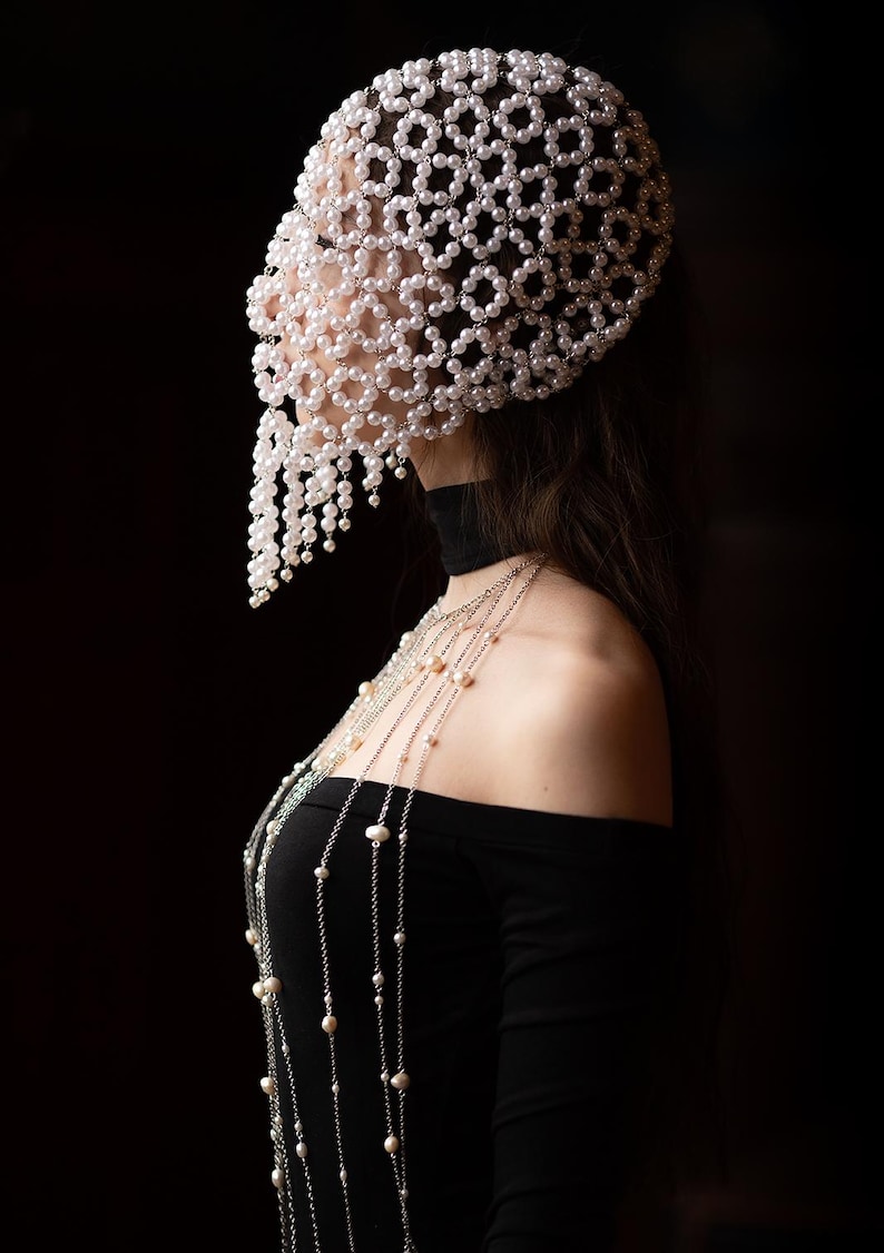 Pearl Face Mask - Full Face White Mask - Wedding Veil Mask - Masquarade ...