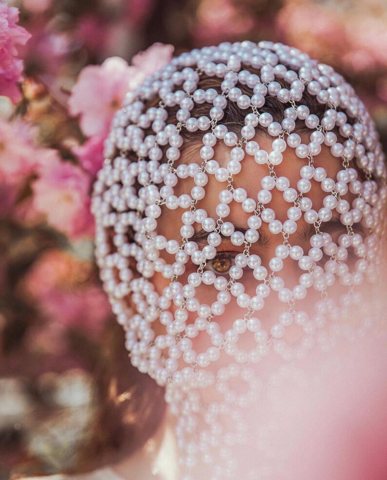 Pearl Face Mask - Full Face White Mask - Wedding Veil Mask - Masquarade ...