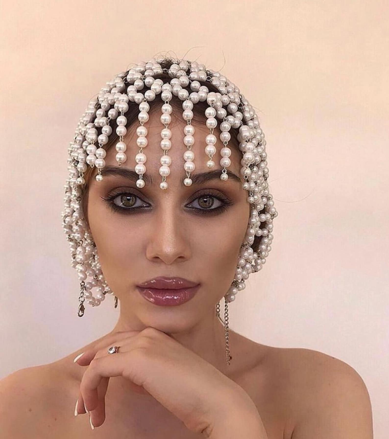 Pearl Face Mask - Full Face White Mask - Wedding Veil Mask - Masquarade ...