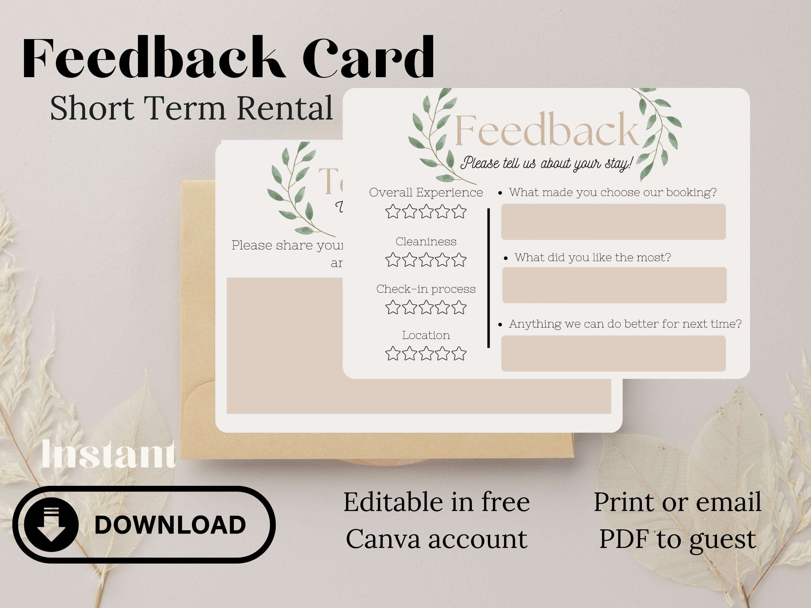 Airbnb Feedback Card Templates - Etsy