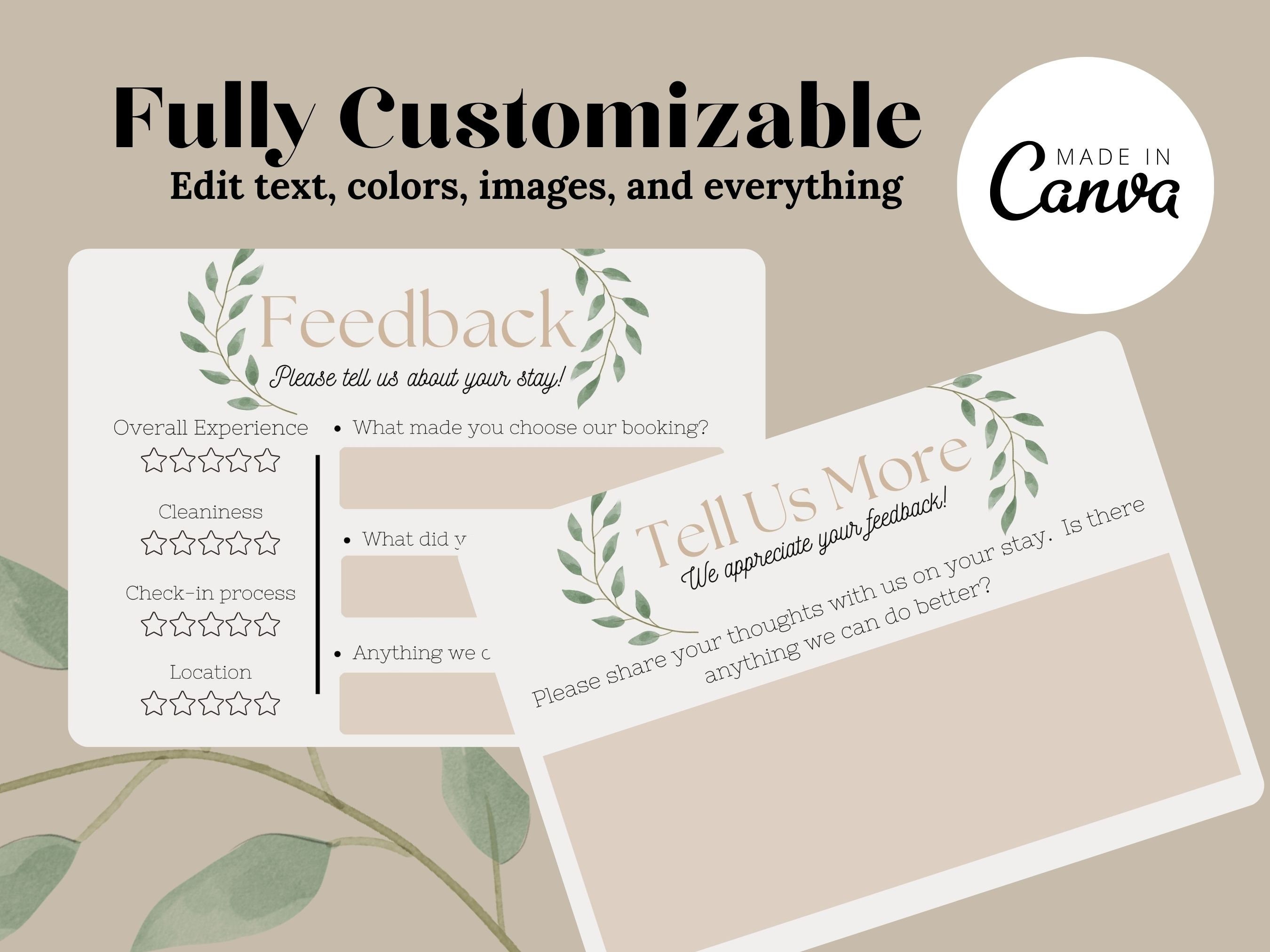 Airbnb Feedback Card Templates - Etsy