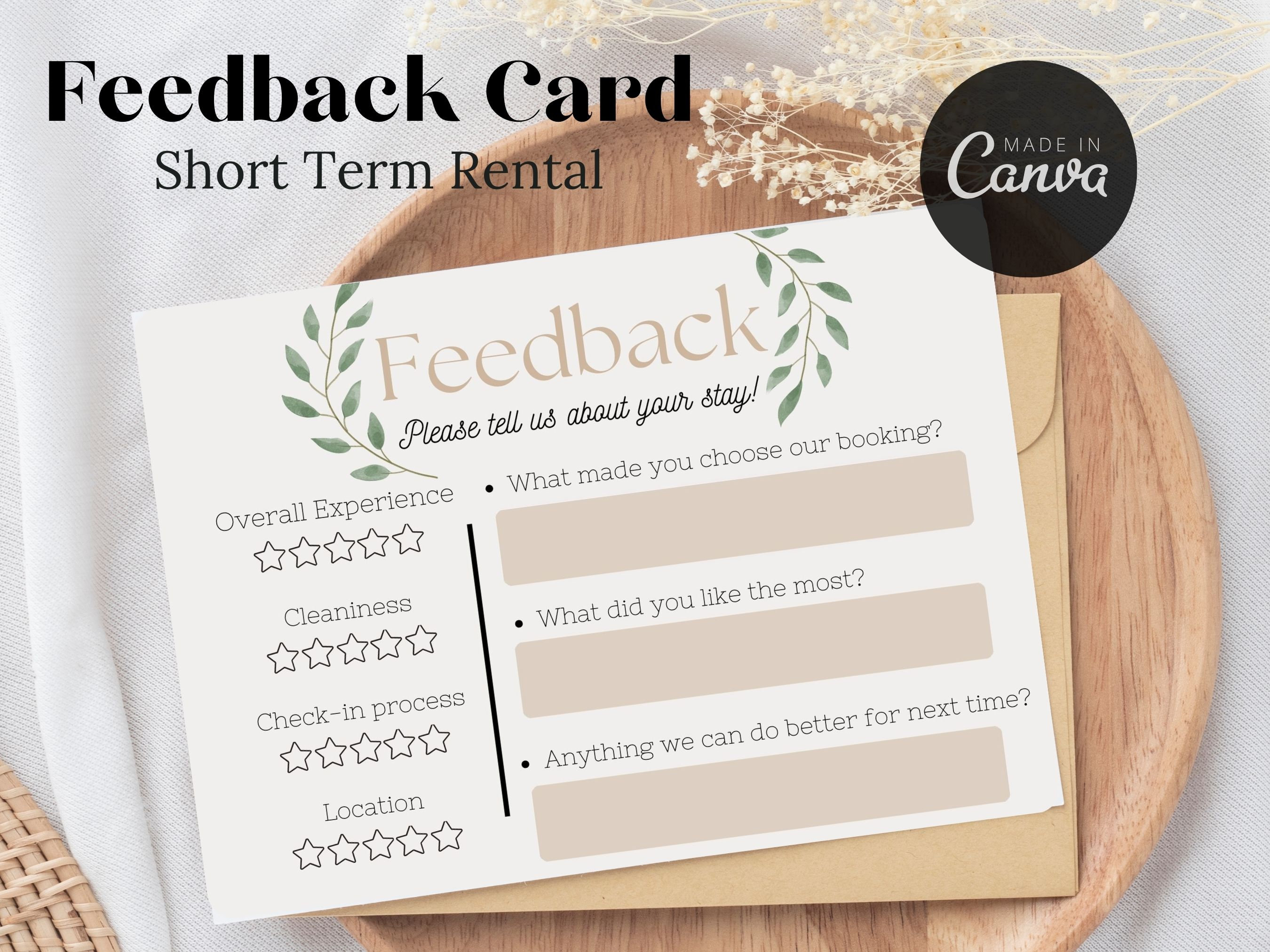 Airbnb Feedback Card Templates - Etsy