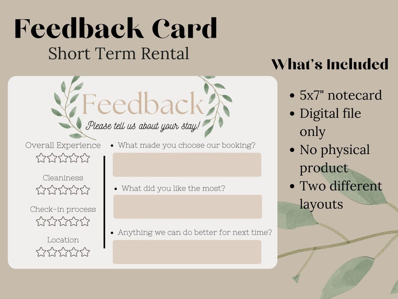 Airbnb Feedback Card Templates - Etsy