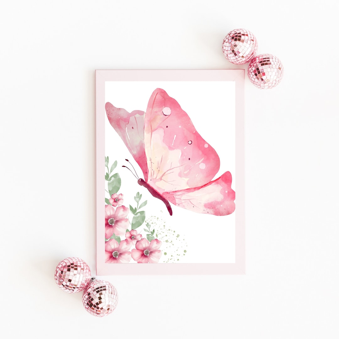Pink Butterfly Wall Art, Butterfly Print, Girls Bedroom Decor ...
