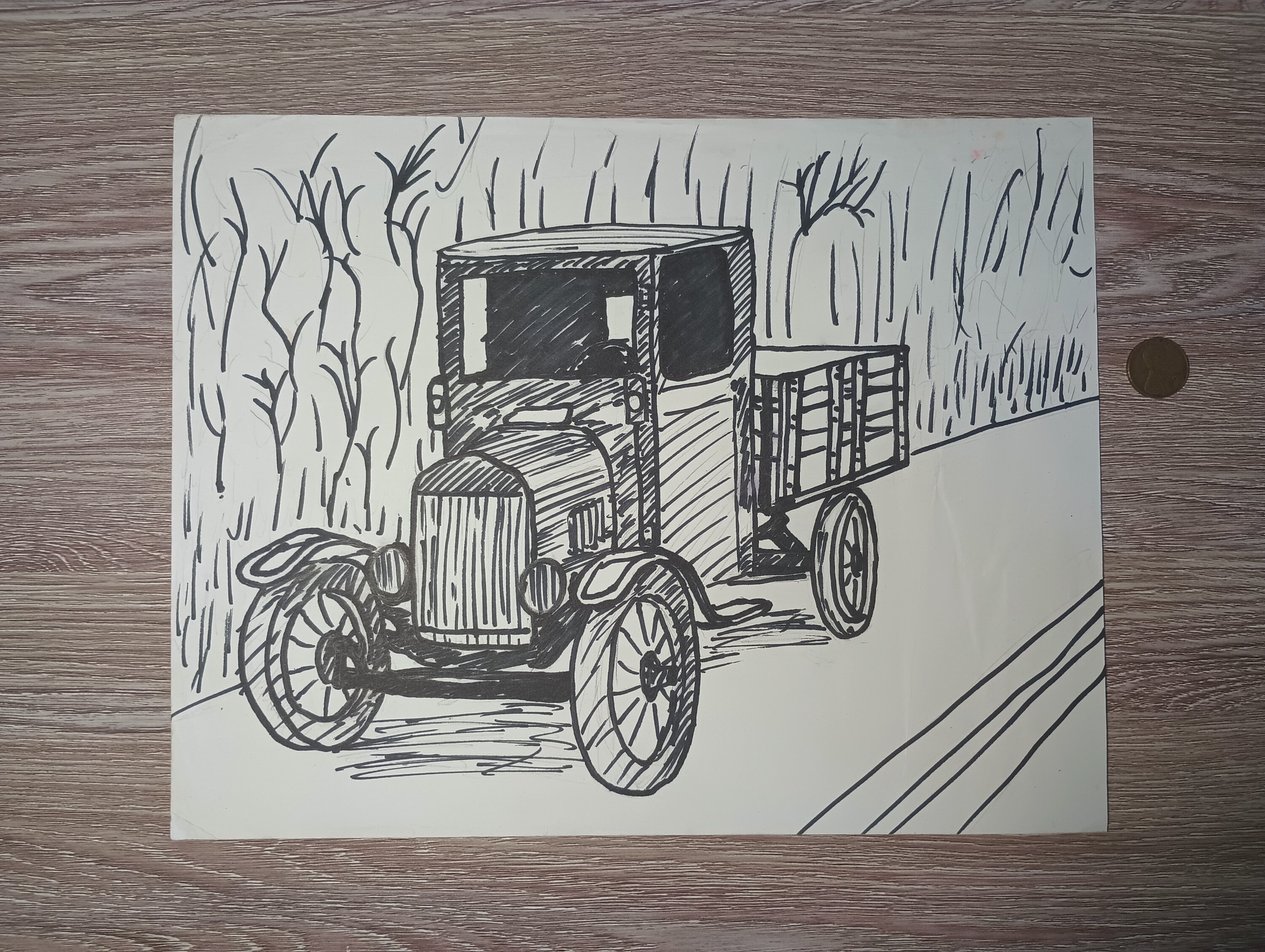 Ford Model T Truck Black Line Drawing - Etsy