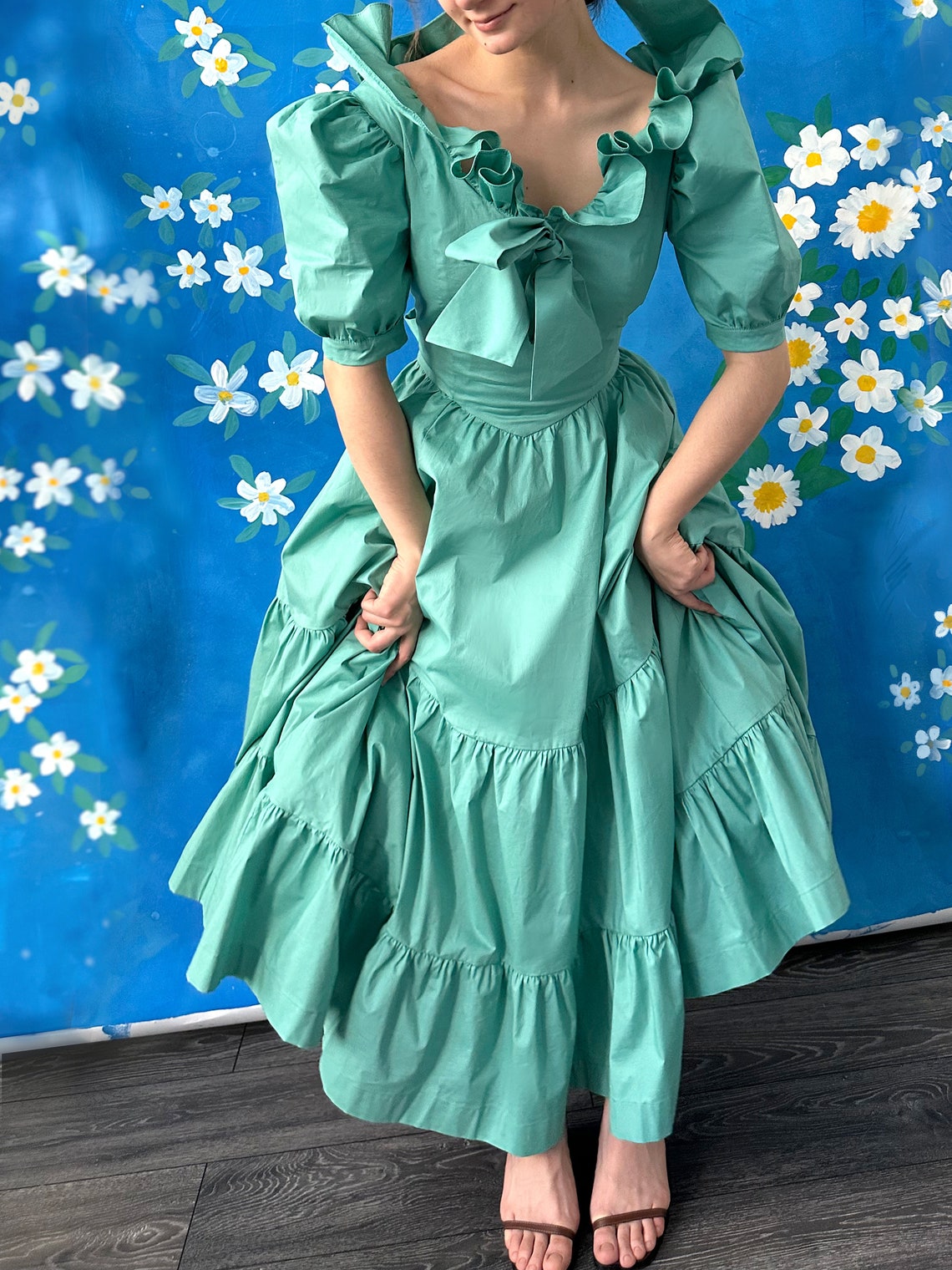 Teal Shoulders off Ruffles Cotton Gorgeous Furfur Dress - Etsy