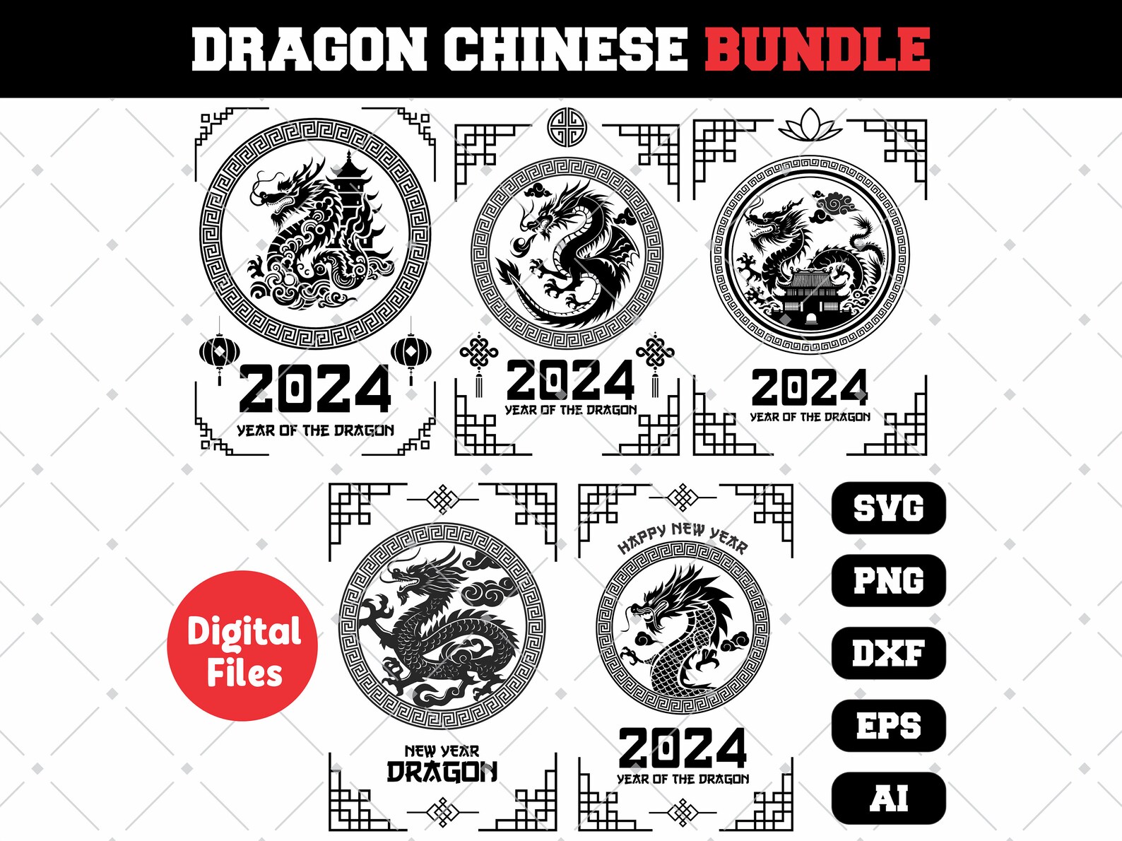 Dragon Svg Bundle, Chinese New Year Svg, Chinese Dragon Svg, Year of ...