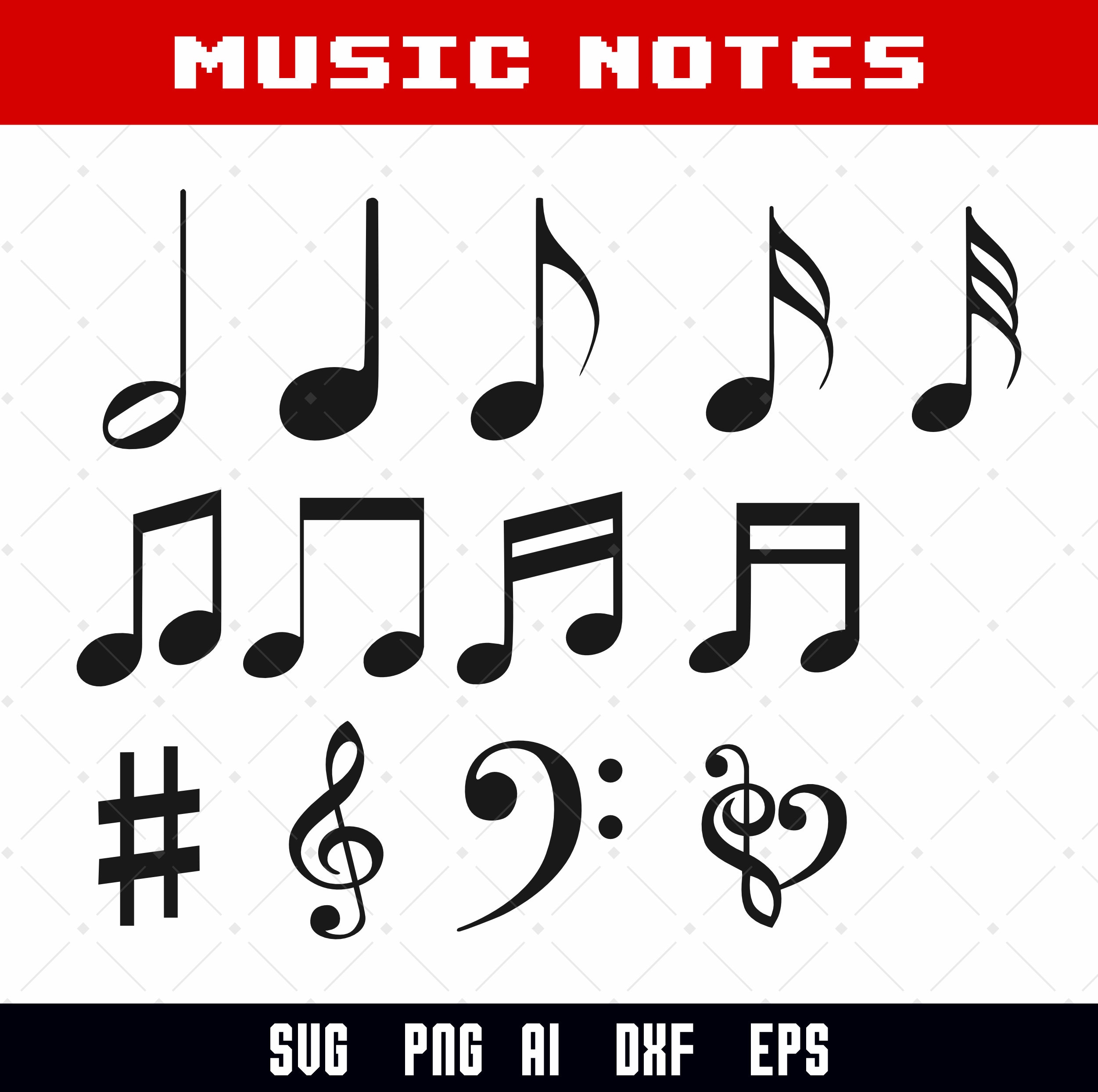 Music Notes Svg, Musical Notes Clipart, Music Note Svg Bundle, Musical ...