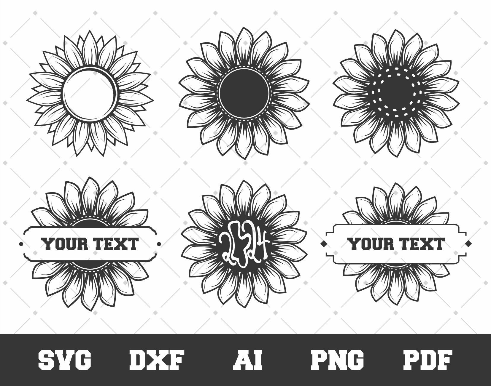Sunflower Svg Floral Svg Monogram Svg Sunflower Cricut Sunflower