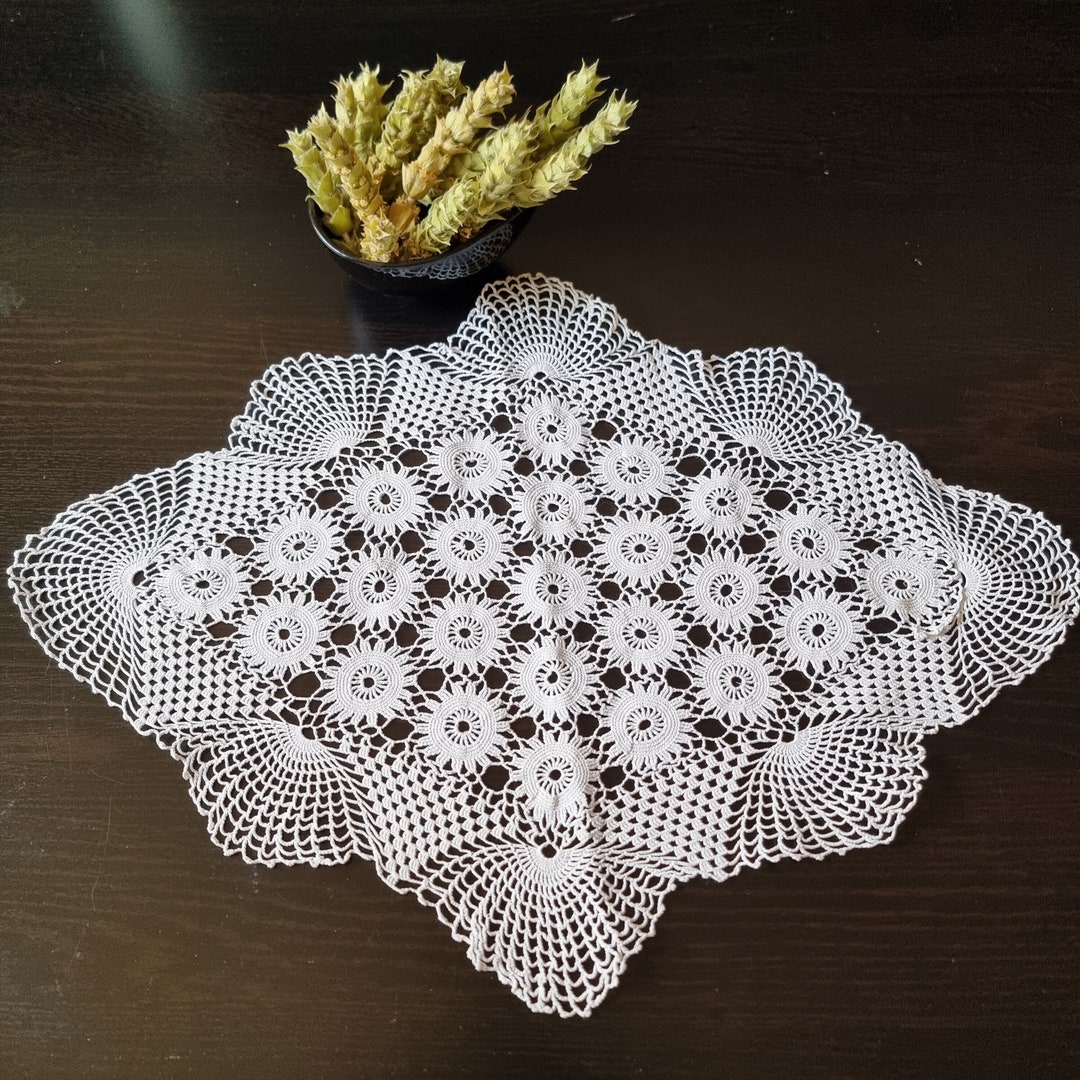 Rectangle Cube and Circles Shape Doily , Unique Table Cloth / Vintage ...