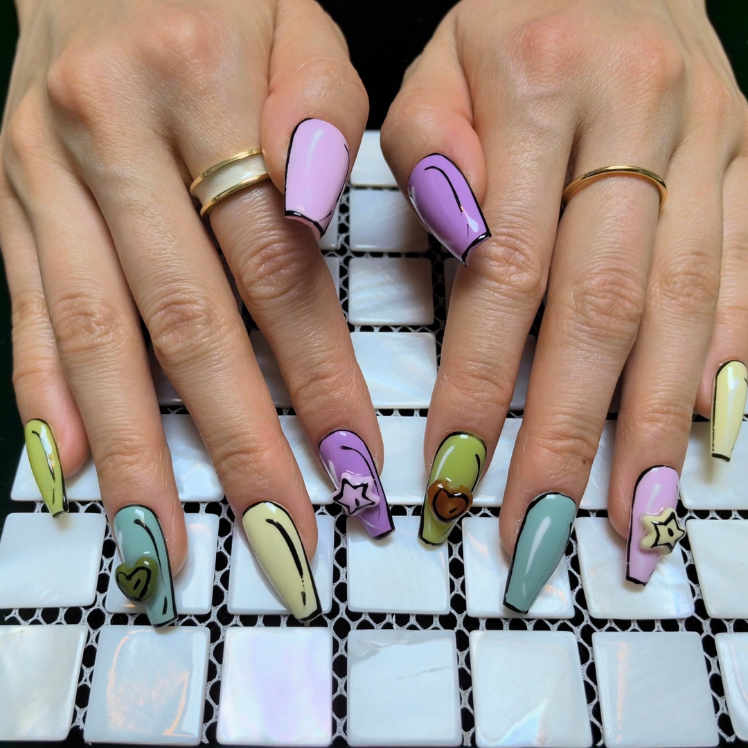 Dopamine Sweet and Cute 3D Effect Press on Nails | Short Nails | Long ...