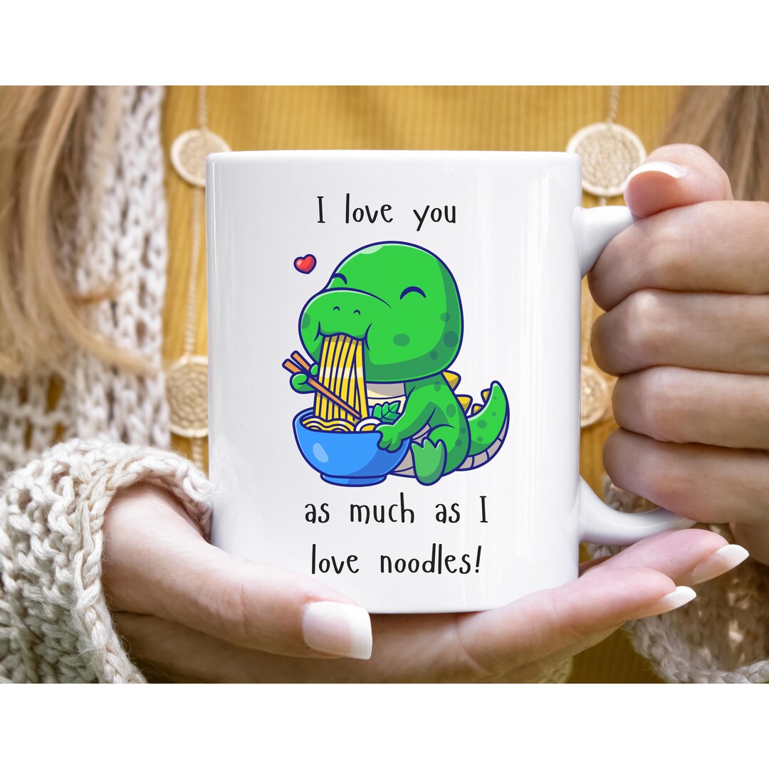 Cute Love Noodles Mug, Fun Dinosaur Coffee Cup, Gift for Foodies ...