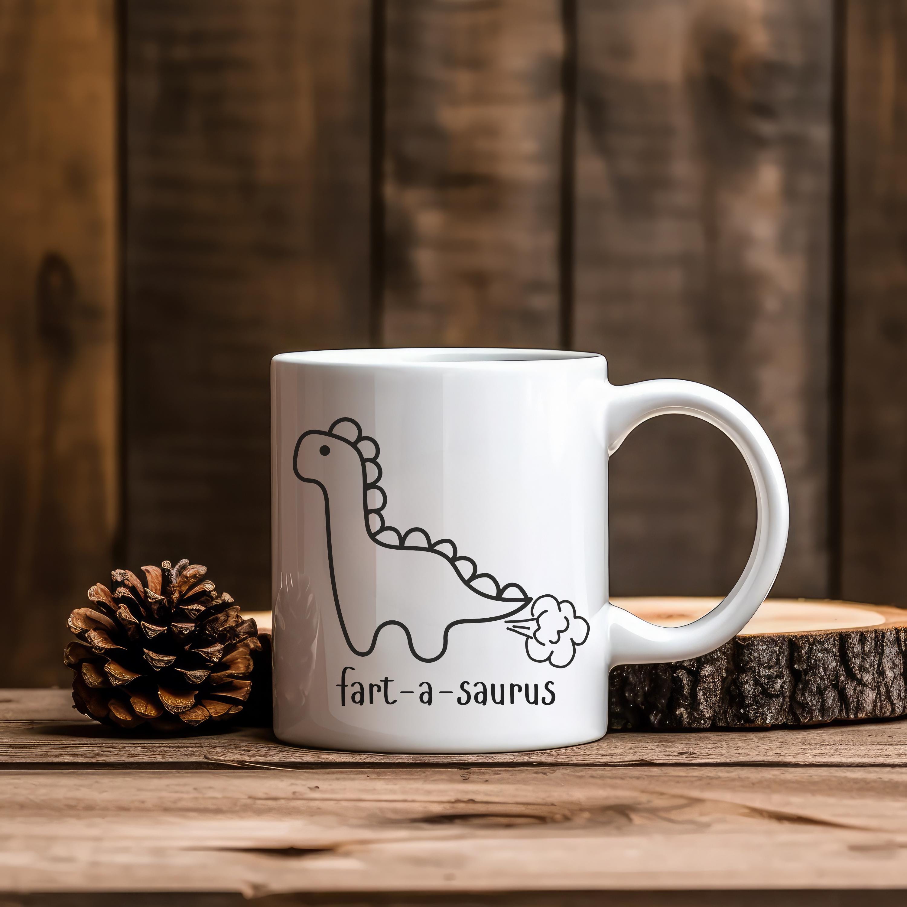 Funny Dinosaur Mug - Cute Fart-a-saurus Coffee Cup for Kids, Fun Gag ...