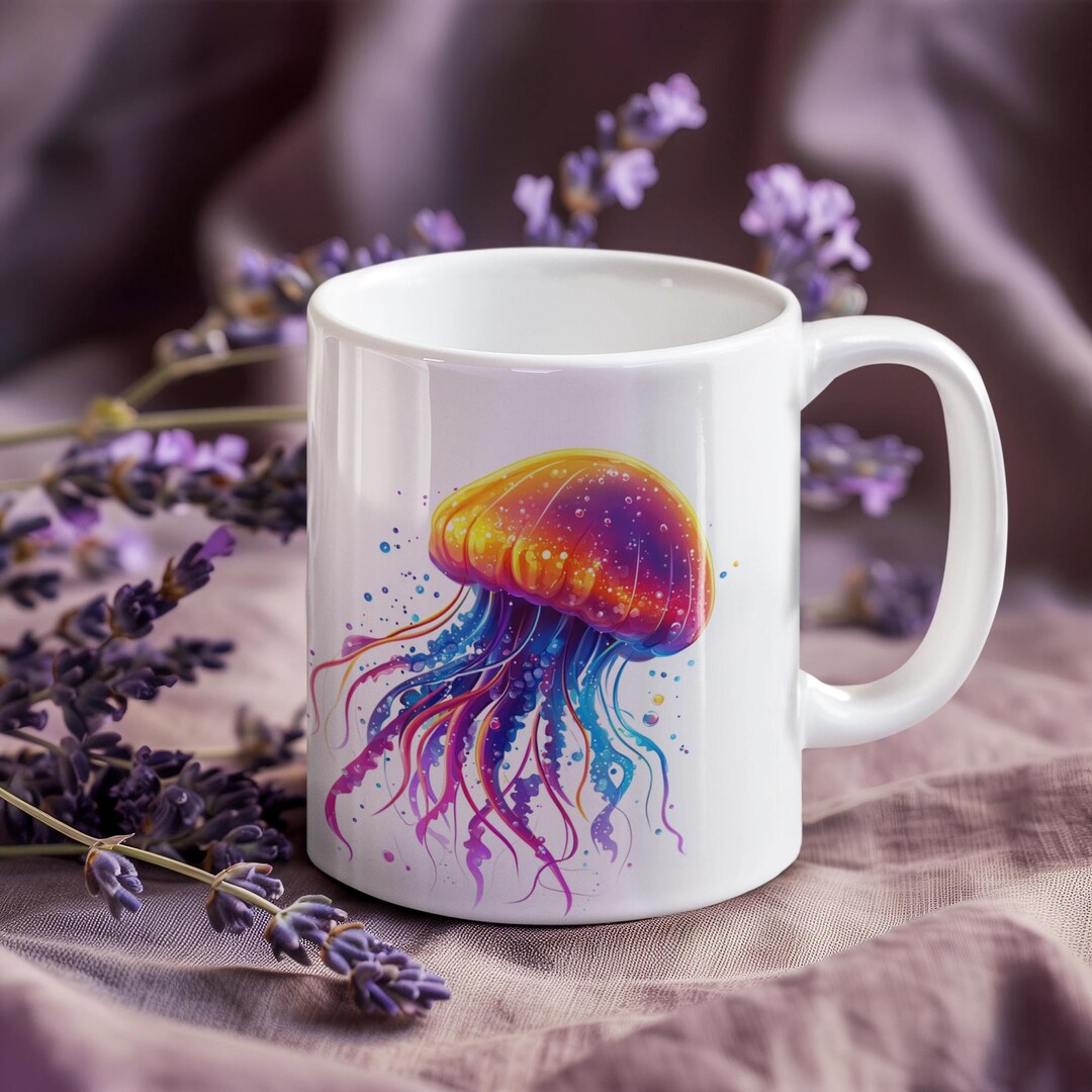 Colorful Jellyfish Coffee Mug | Ocean Lover Gift | Beach Decor | Sea ...