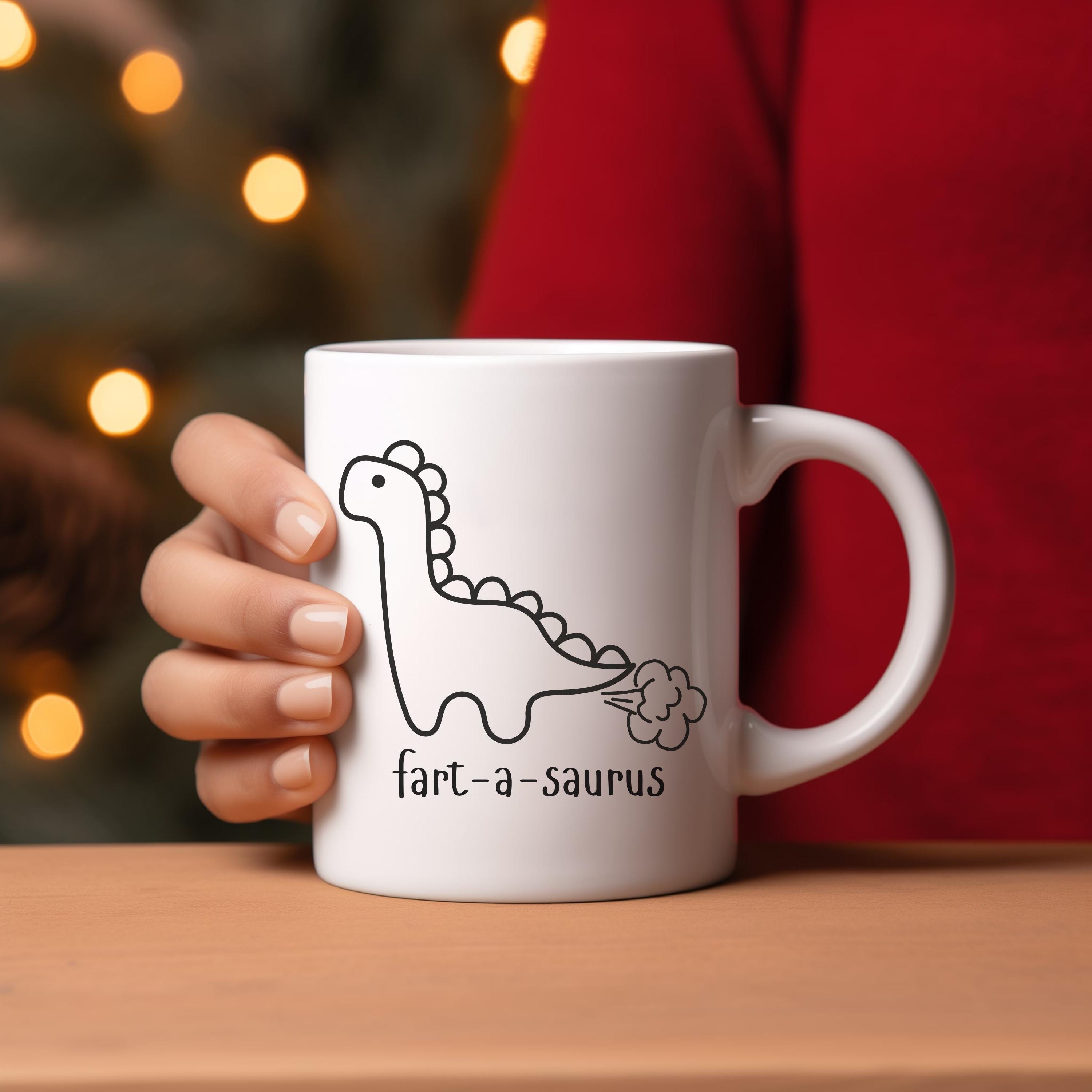 Funny Dinosaur Mug - Cute Fart-a-saurus Coffee Cup for Kids, Fun Gag ...
