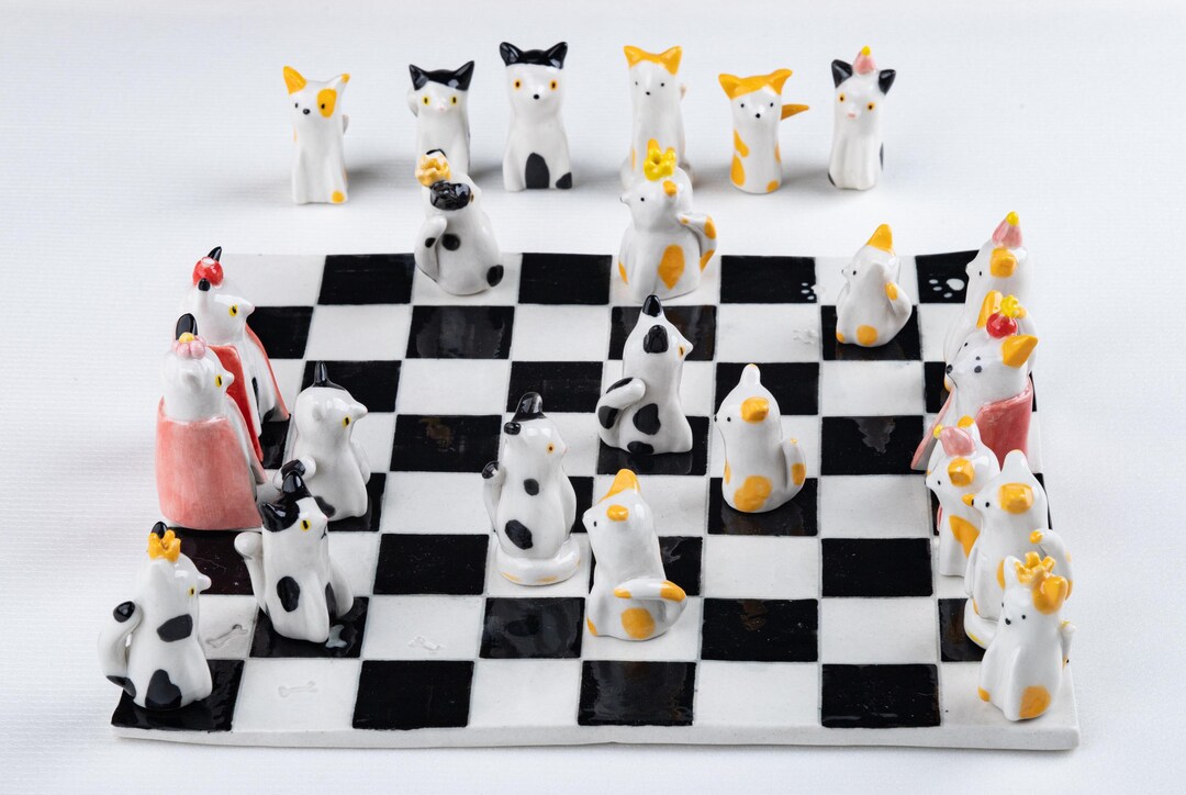 Cat VS Dog Chess Set, Handmade Ceramic, Home Pet Art, Unique Present ...