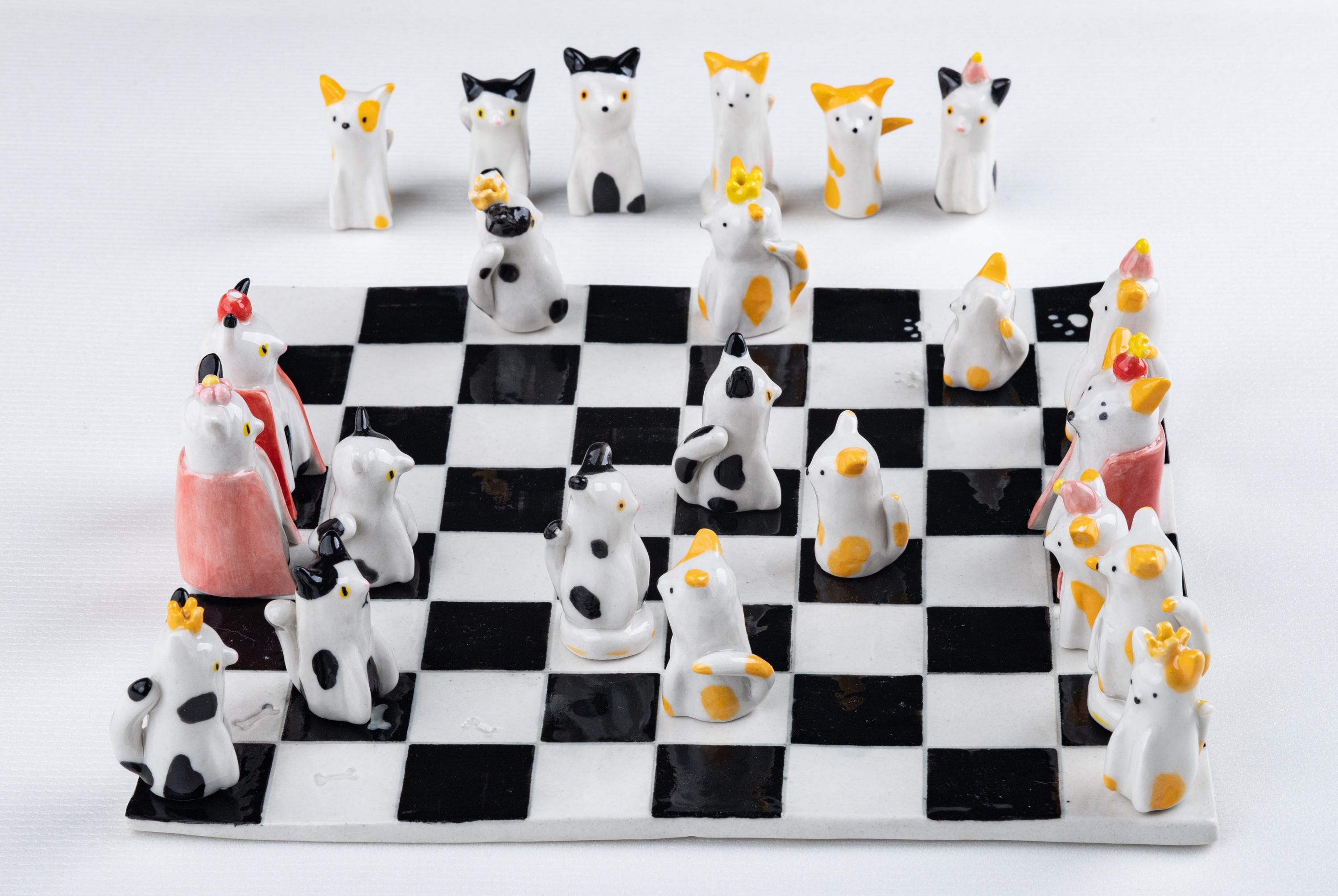 Cat VS Dog Chess Set, Handmade Ceramic, Home Pet Art, Unique Present ...