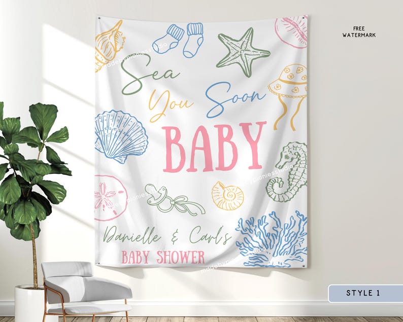 Custom Ocean Theme Baby Shower Banner, Sea You Soon Hanging Photo ...