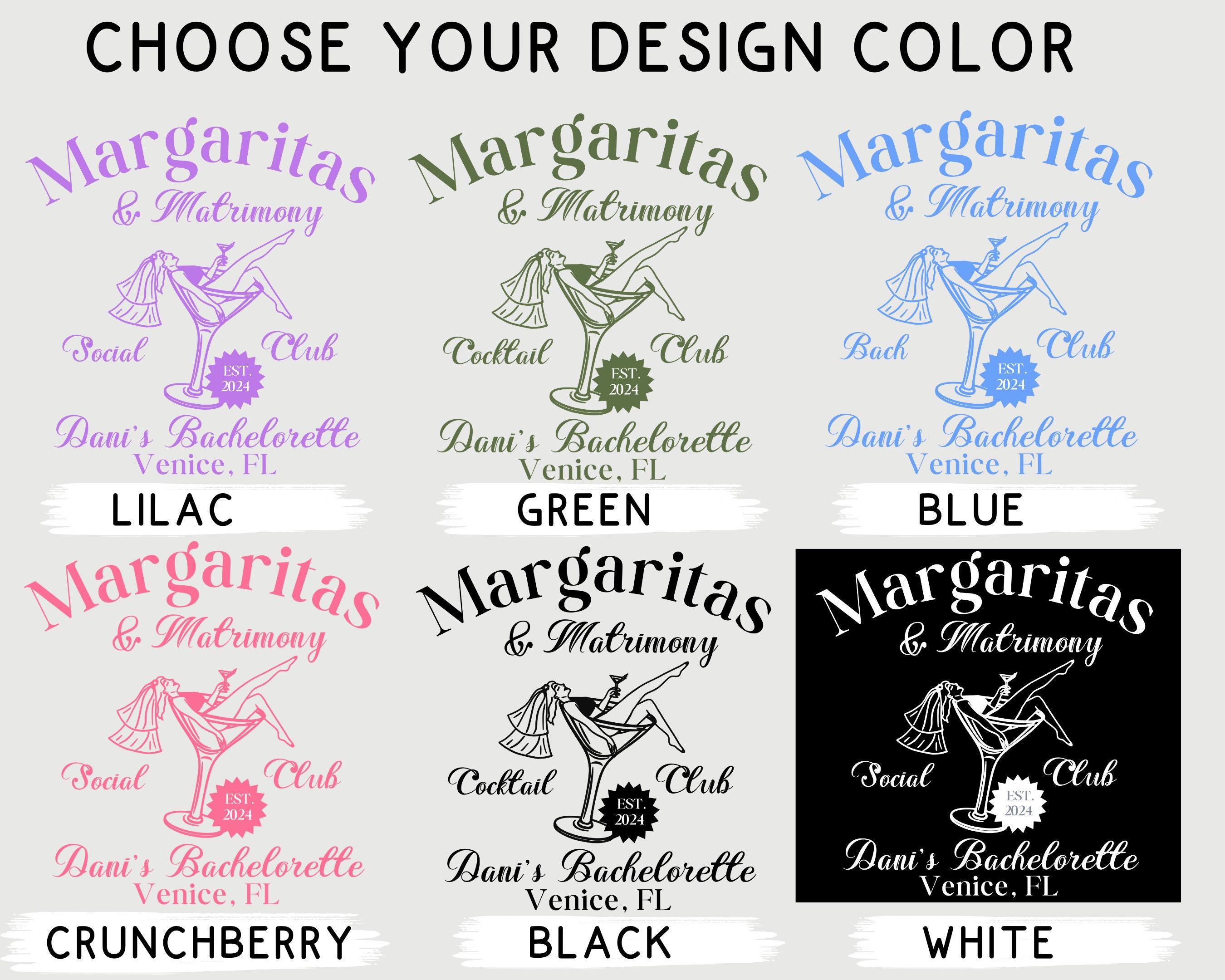 Personalized Bachelorette Party Location EST Margaritas and Matrimony ...