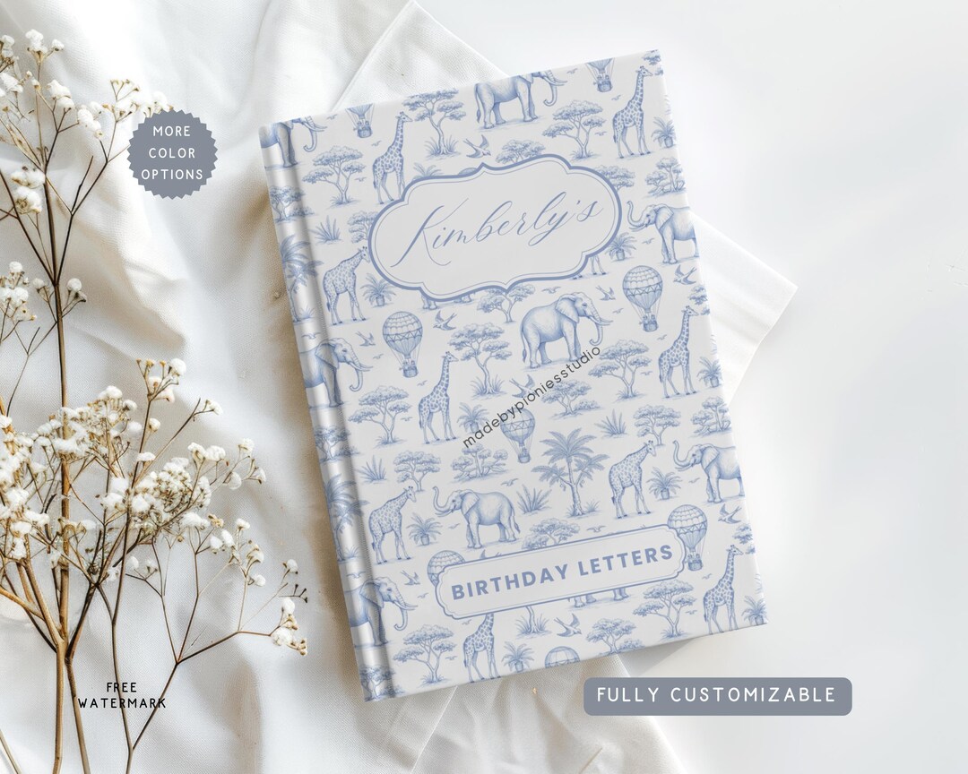 Personalized Blue Safari Theme Birthday Letters Hard Cover Journal ...