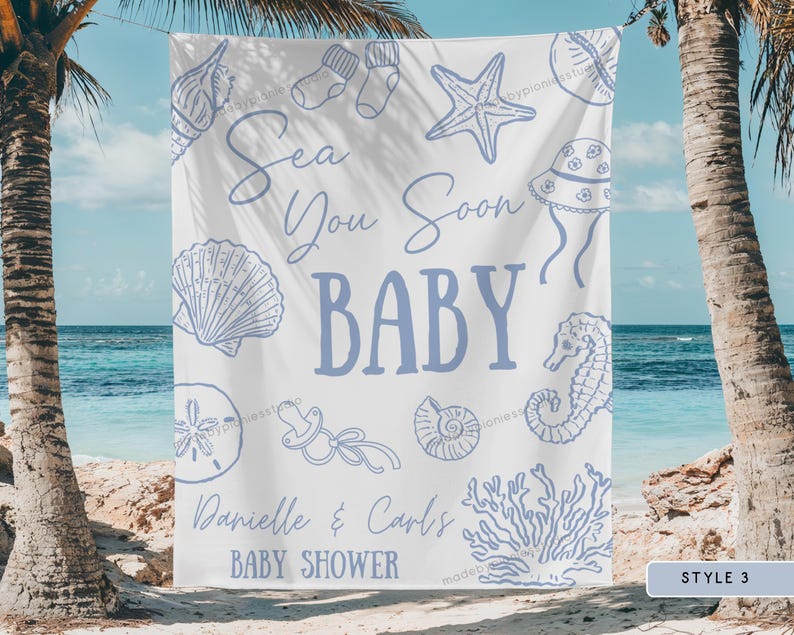 Custom Ocean Theme Baby Shower Banner, Sea You Soon Hanging Photo ...