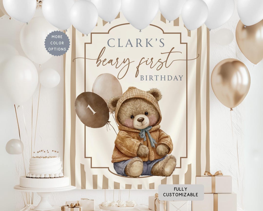 Personalized Beary First Birthday Wall Hanging Backdrop Decor, Teddy ...